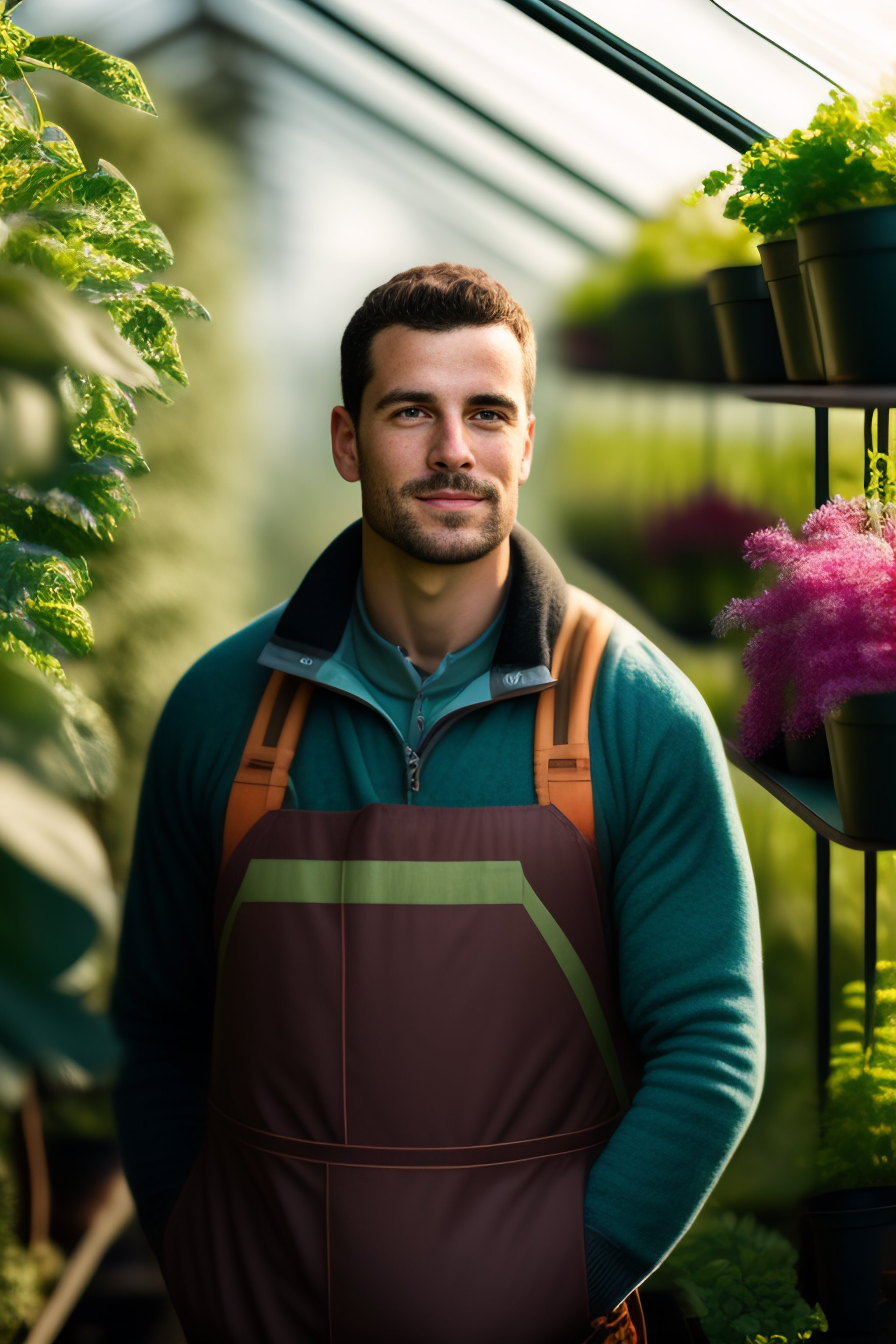 Lexica - Portrait of a gardner in a greenhouse