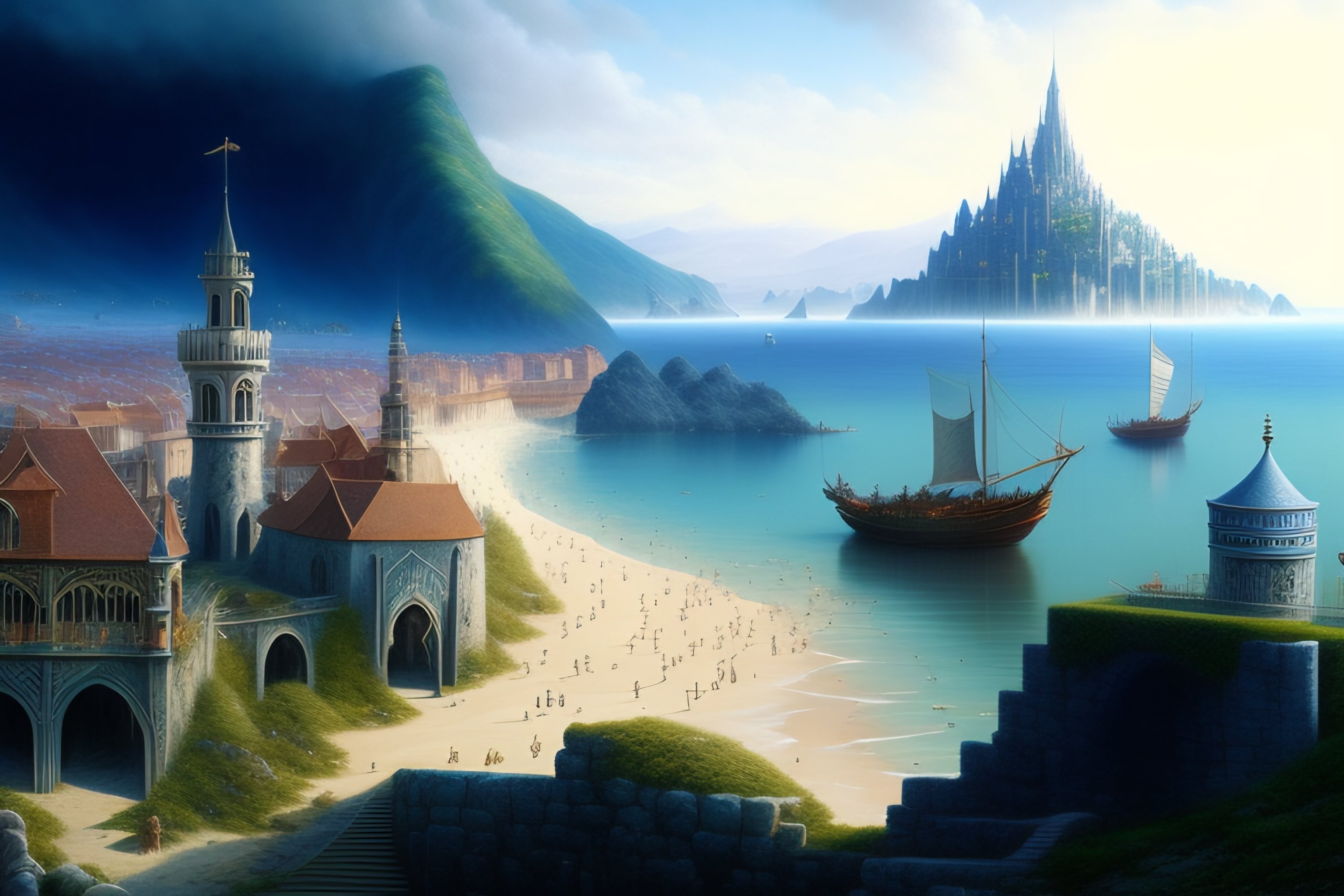 Lexica - Beautiful fantasy city beside the ocean by Alan Lee ...