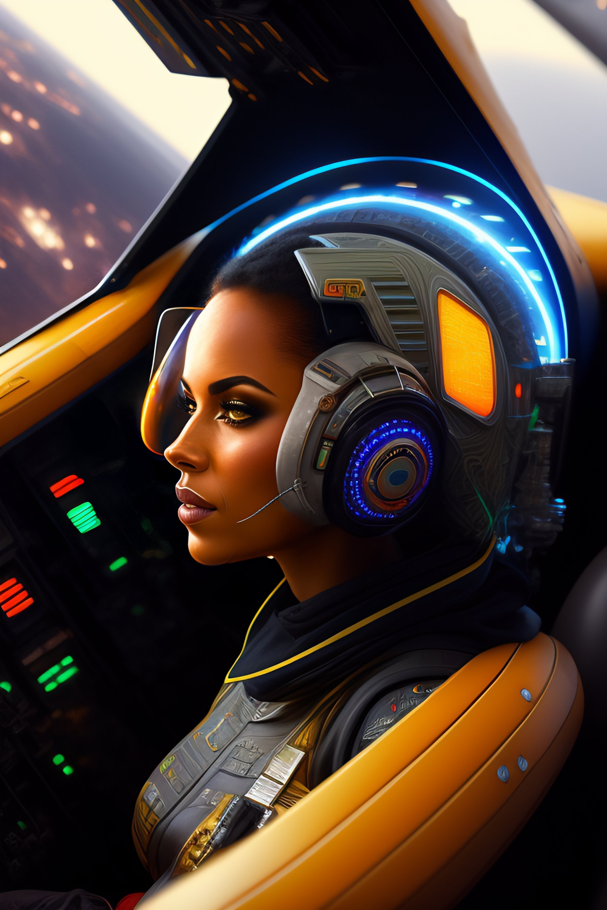 Lexica - Cyborg pilot wired to commands, detailed maximalist interior ...
