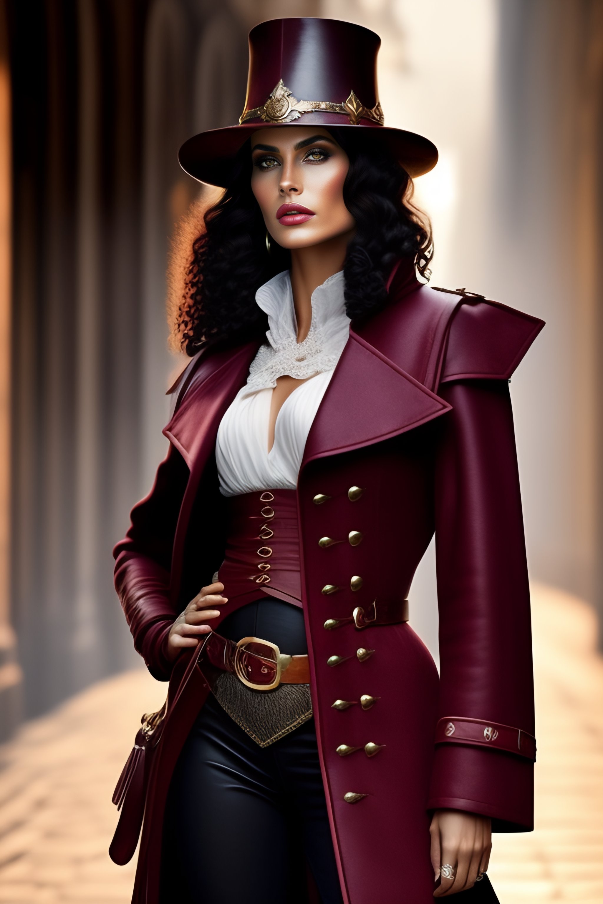 Lexica - Woman, short dark hair, incisive gaze, musketeer hat, Big ...
