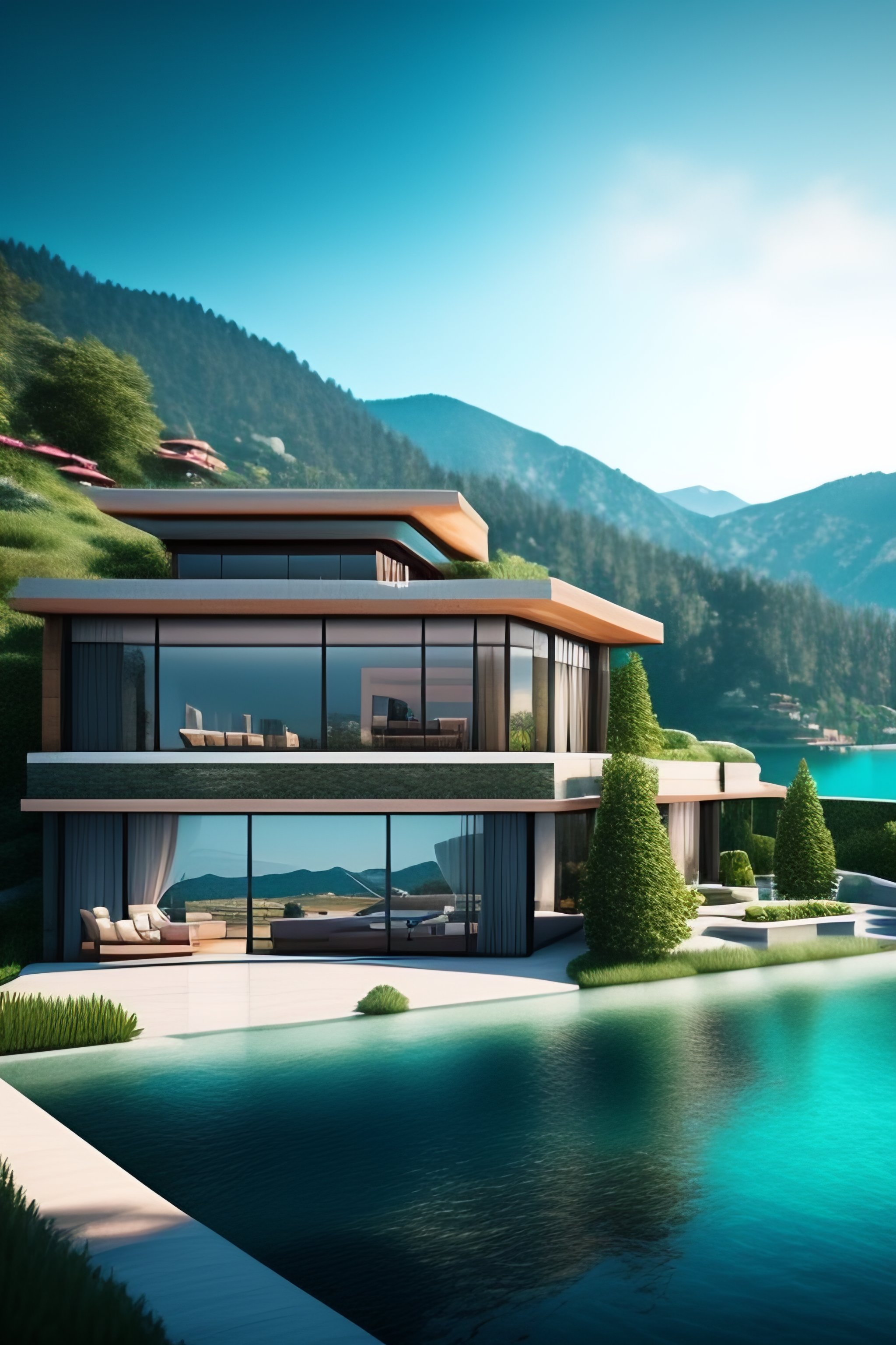 Lexica - A row of beautiful villas on a mountainside with beautiful ...