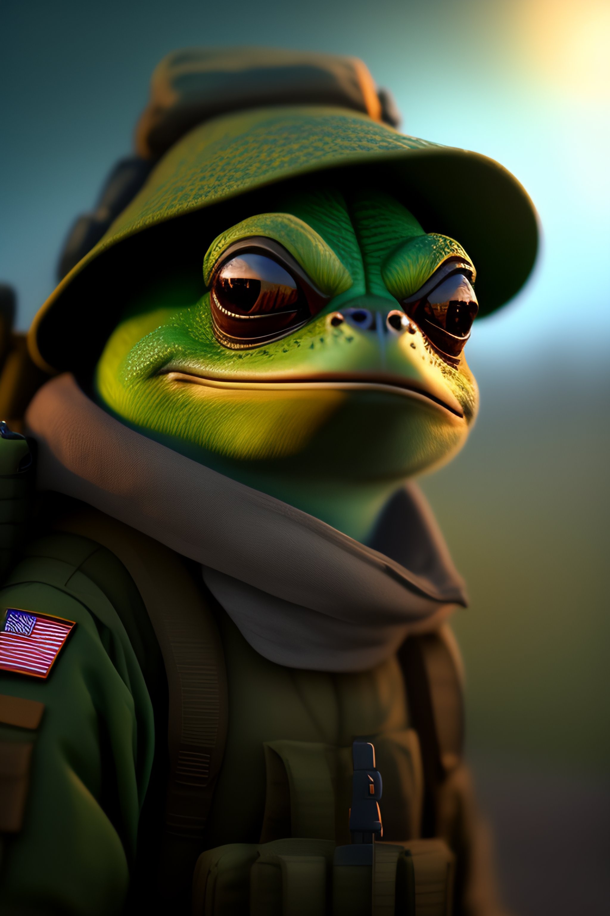 Lexica - An exhausted pepe the frog at the frontlines in the army at ...