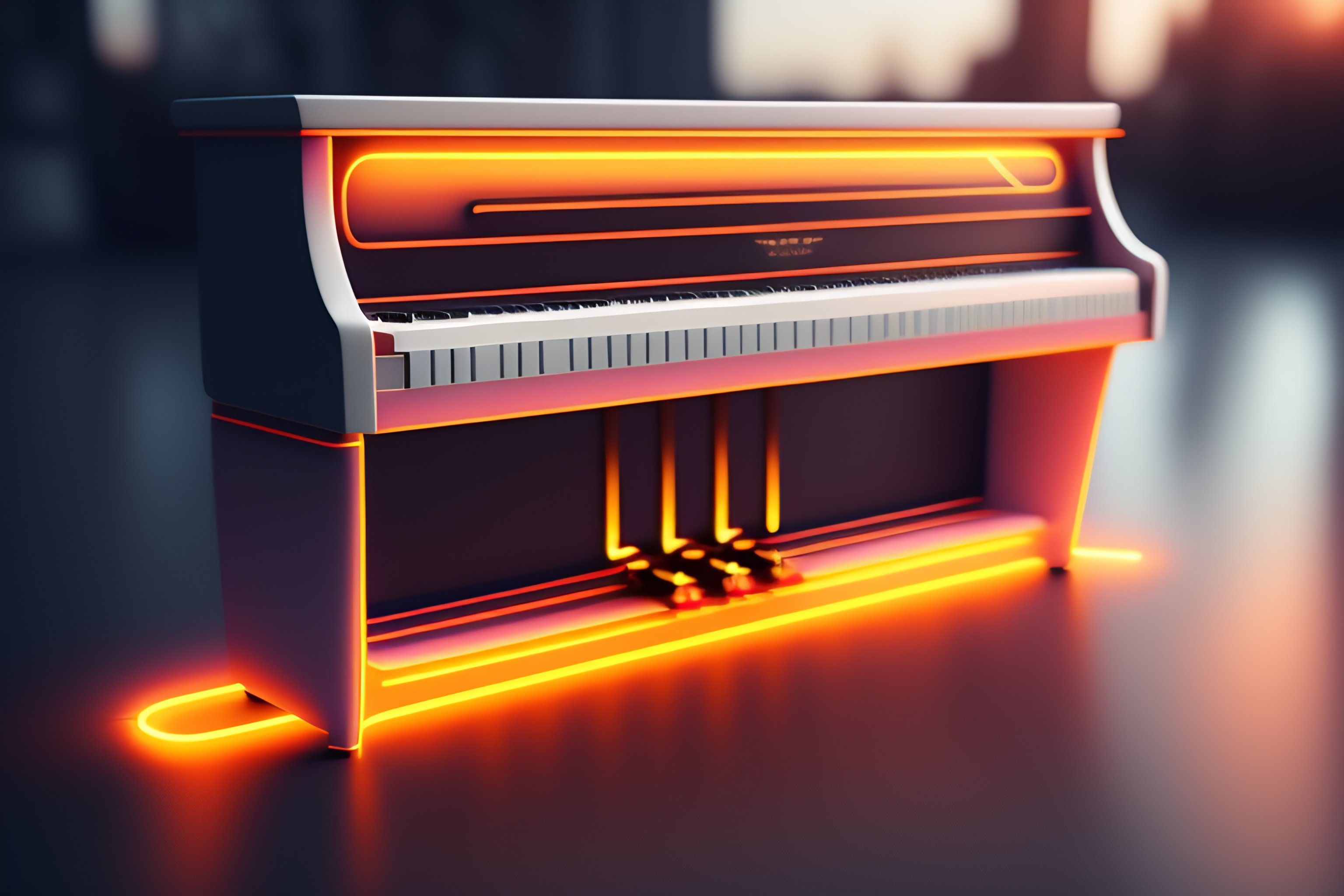 Lexica - Epic white keyboard piano, 4 wooden legs with flames, neon ...