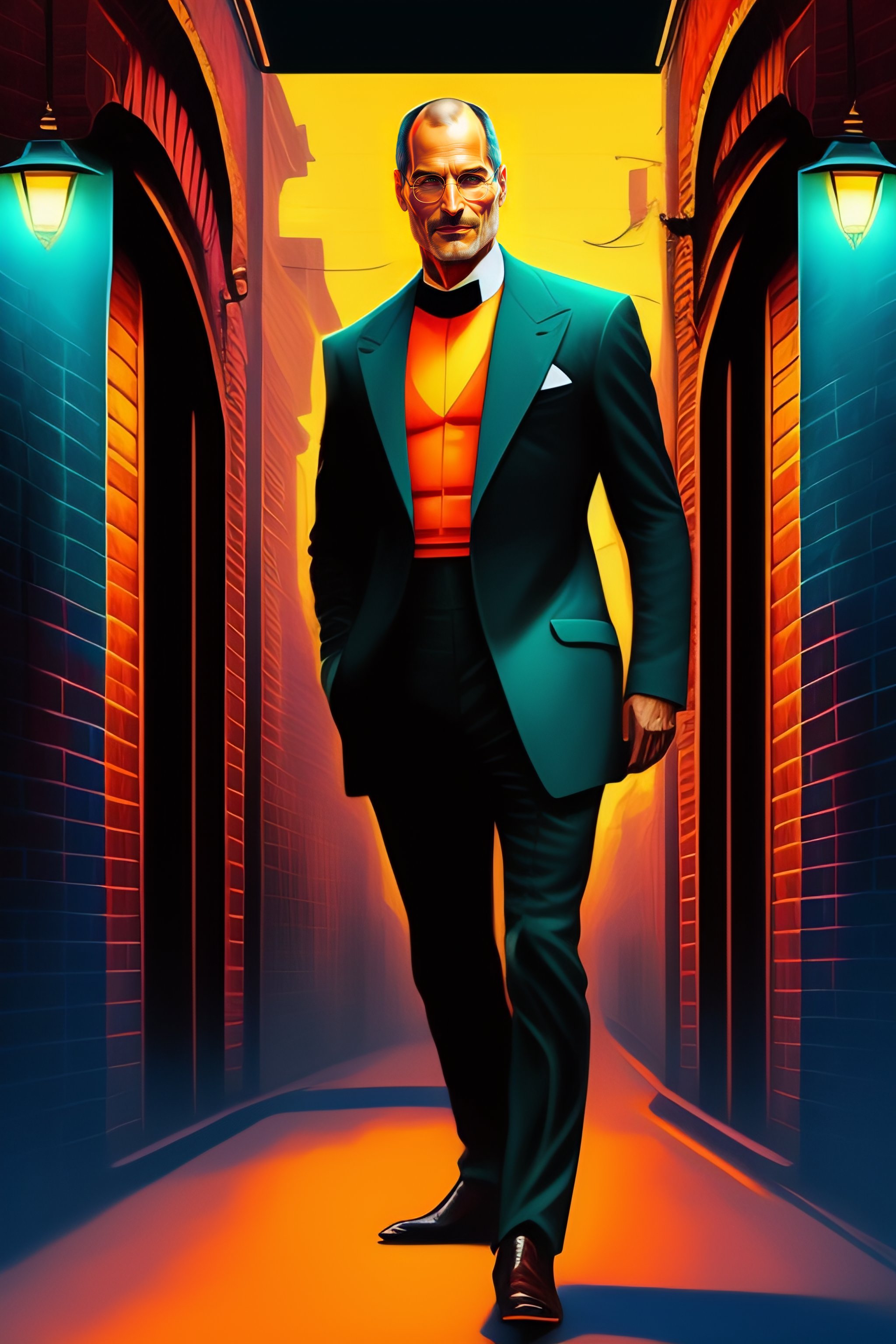 Lexica - Steve jobs inside a vintage alley in 1920s london,black batman ...