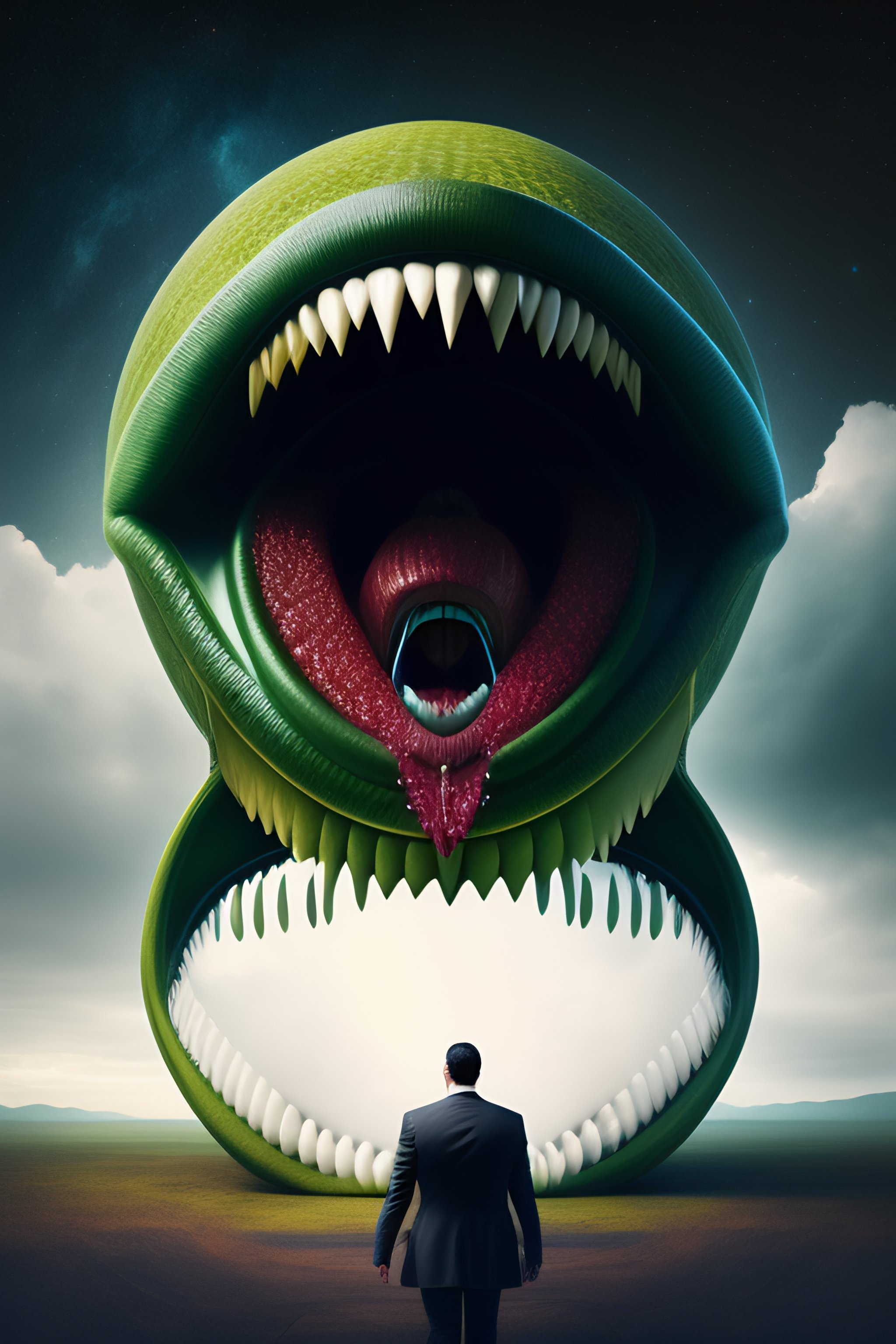 Lexica - A humanoid monster with a huge mouth in the center of its body