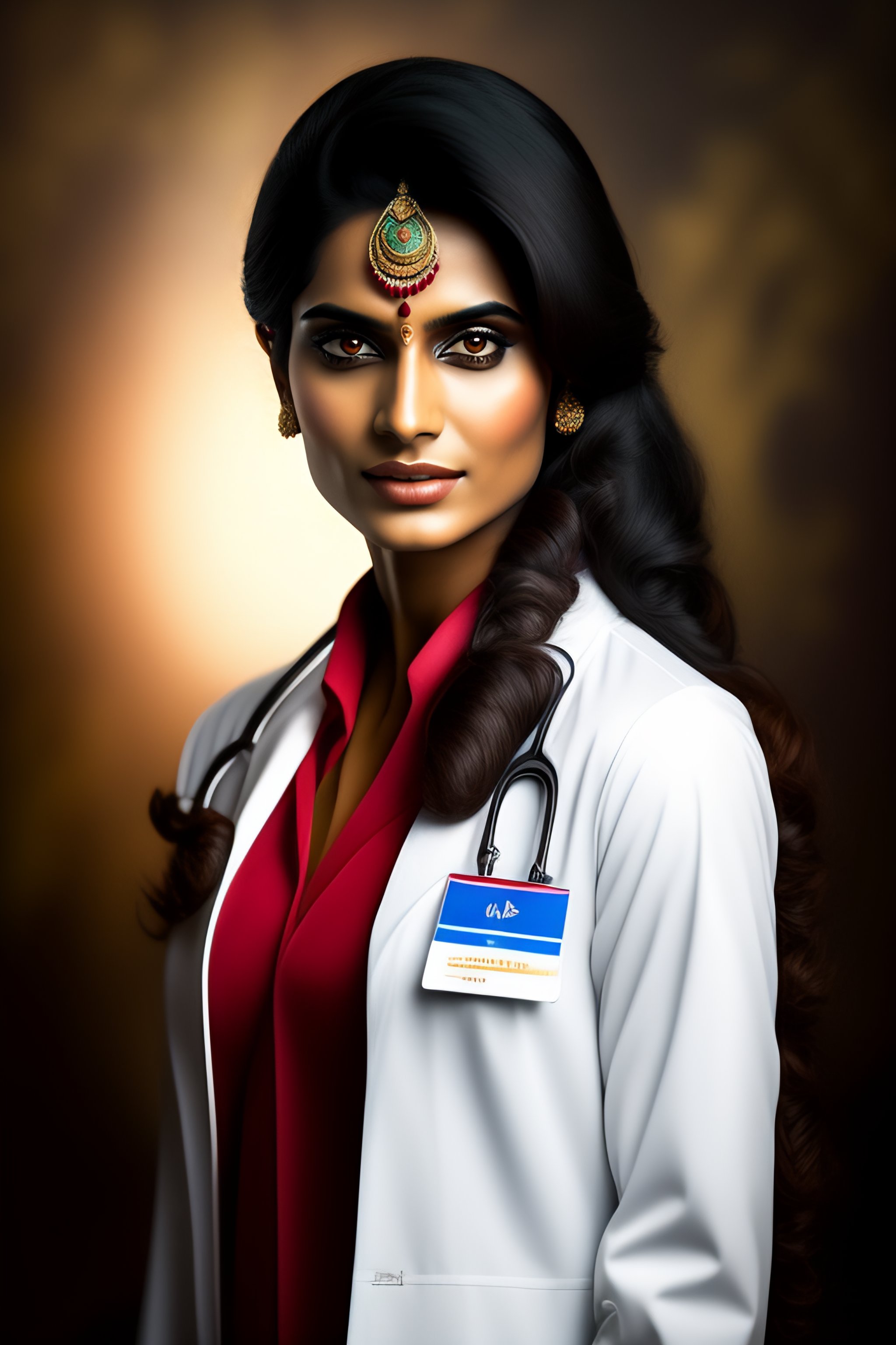 Lexica - Portrait of modern indian female model dressed up as a doctor