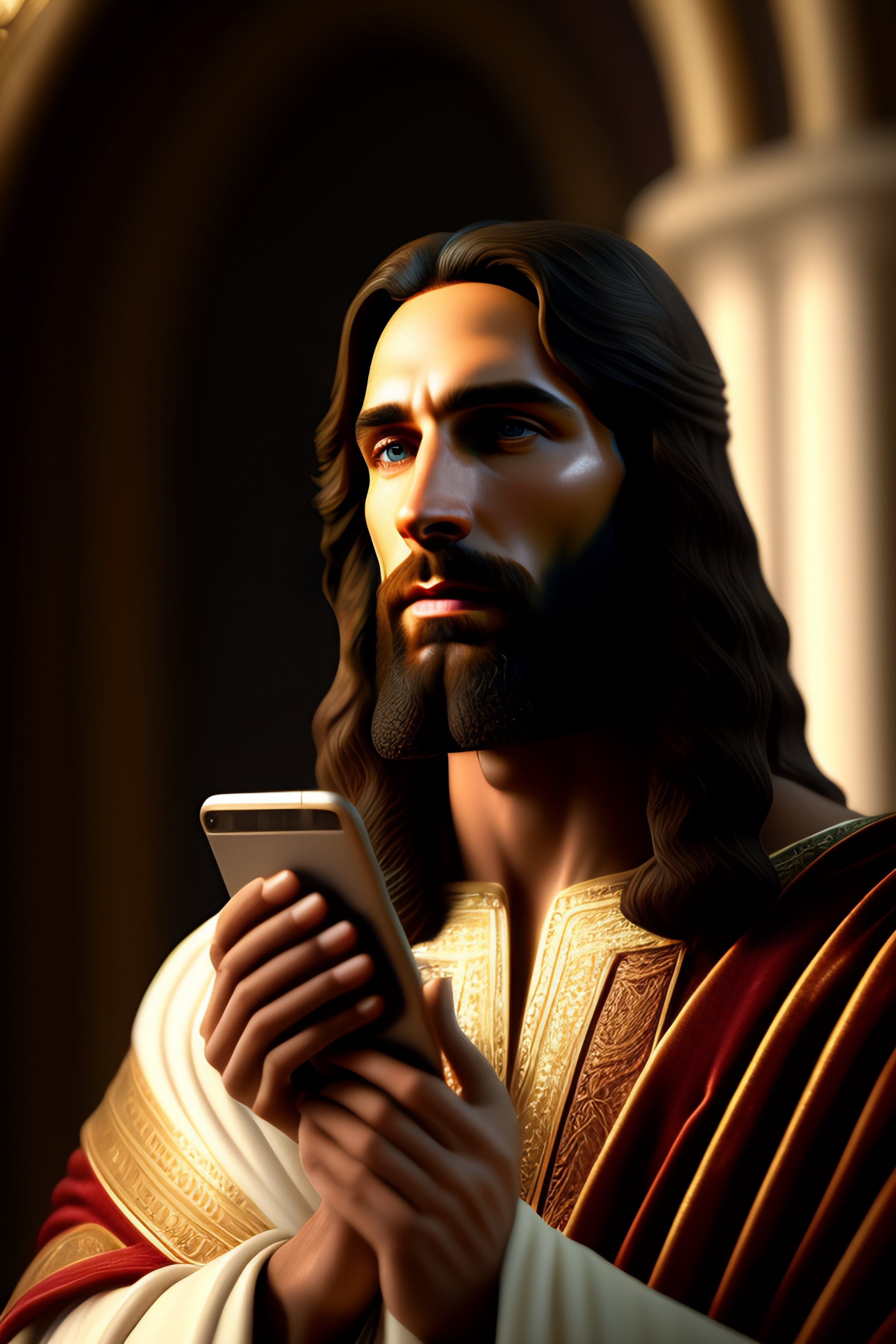 Lexica - Jesus talking on a cell phone, ultra realistic, 4k