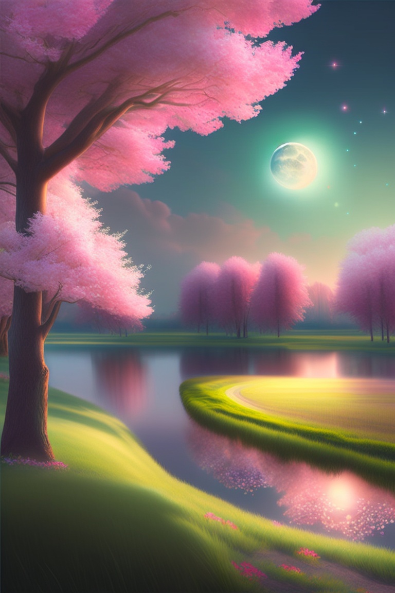 Lexica - Beautiful sakura, flying sakura petals, breeze, wooden bench ...