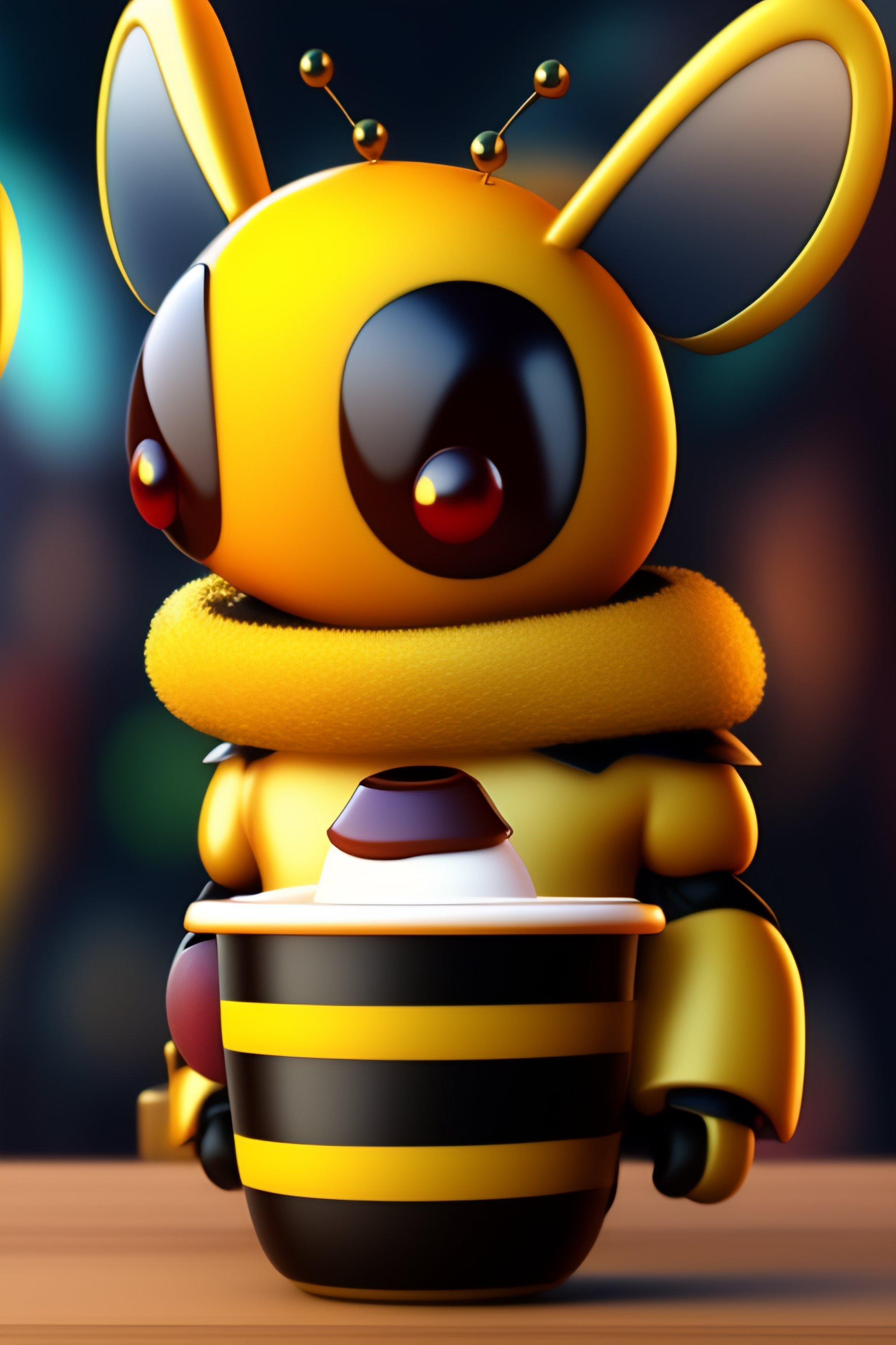 Lexica - Cartoon bee knight looks like Beedrill with a cup of coffee