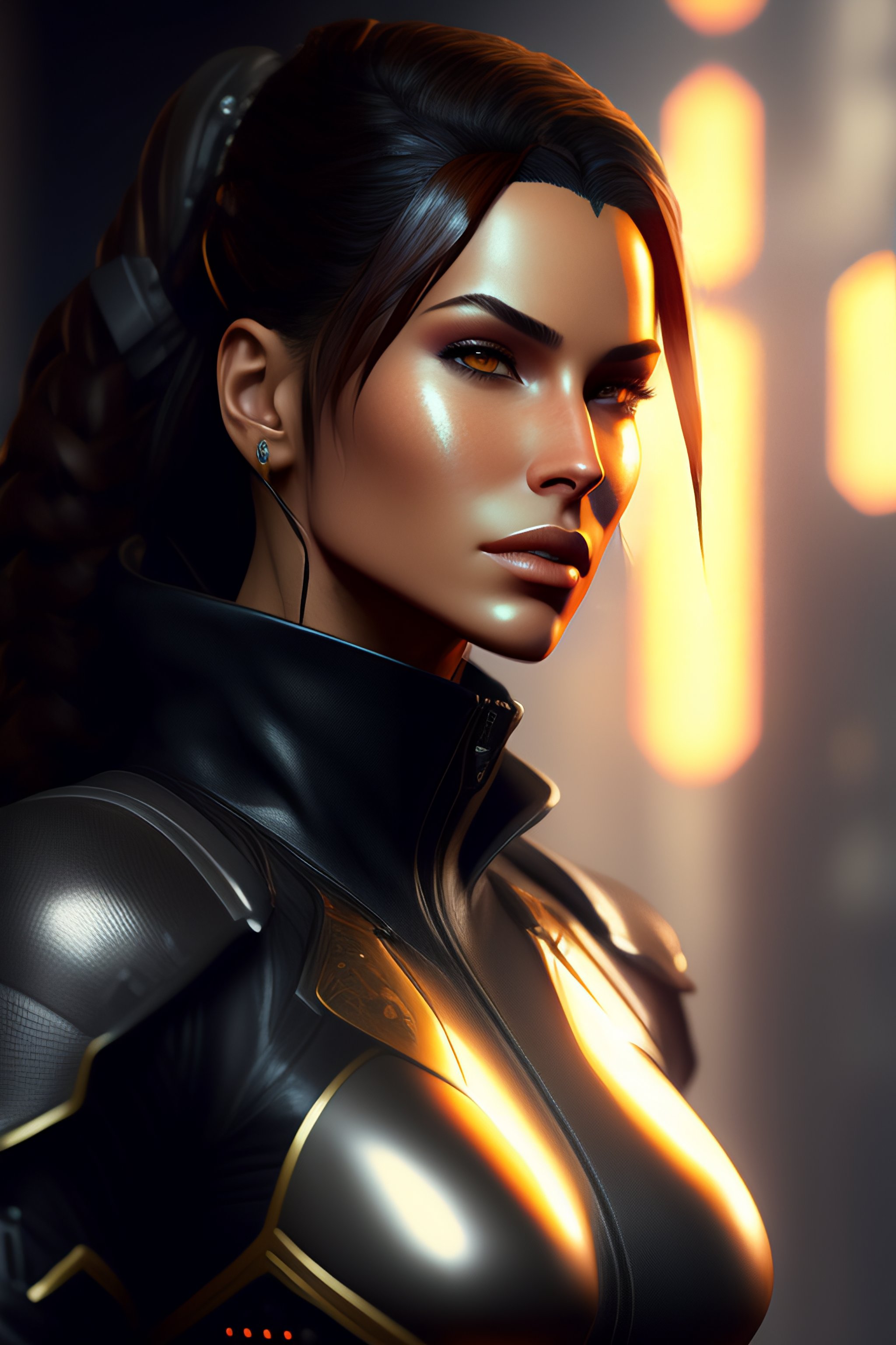 Lexica - Lara Croft, cyberpunk ninja tech armor, concept art, , detailed portrait, cell shaded ...