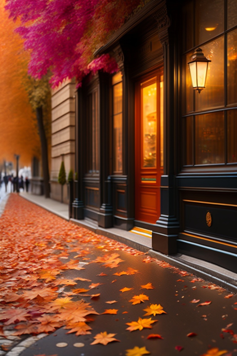 Lexica - Street,sidewalk,fag,fall,maple tree,Paris,