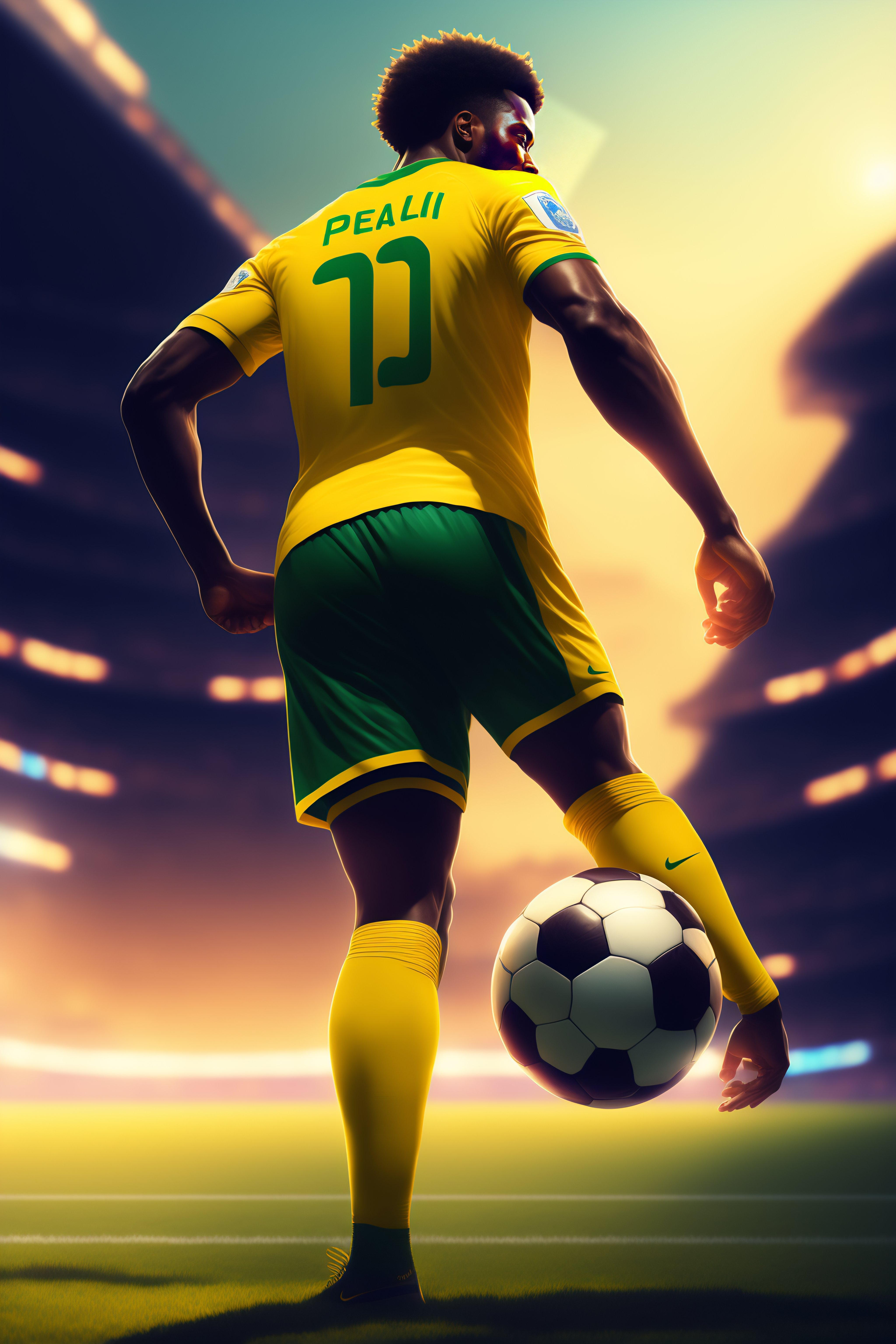 Lexica - Back of Footballer Pele wearing yellow brazil team jersey ...