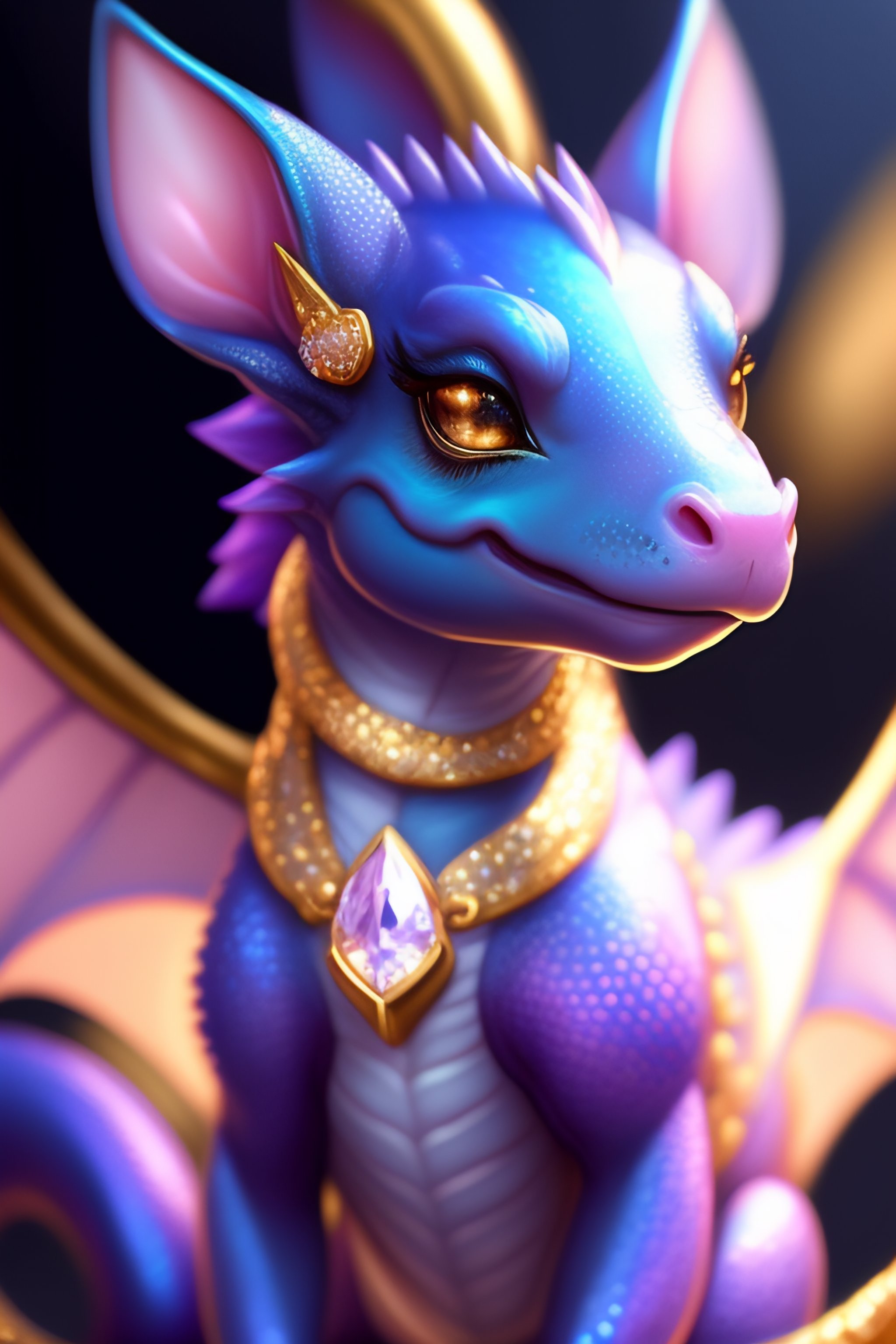 Lexica - Cute little dragon surrounded by diamonds, blue, light pink ...