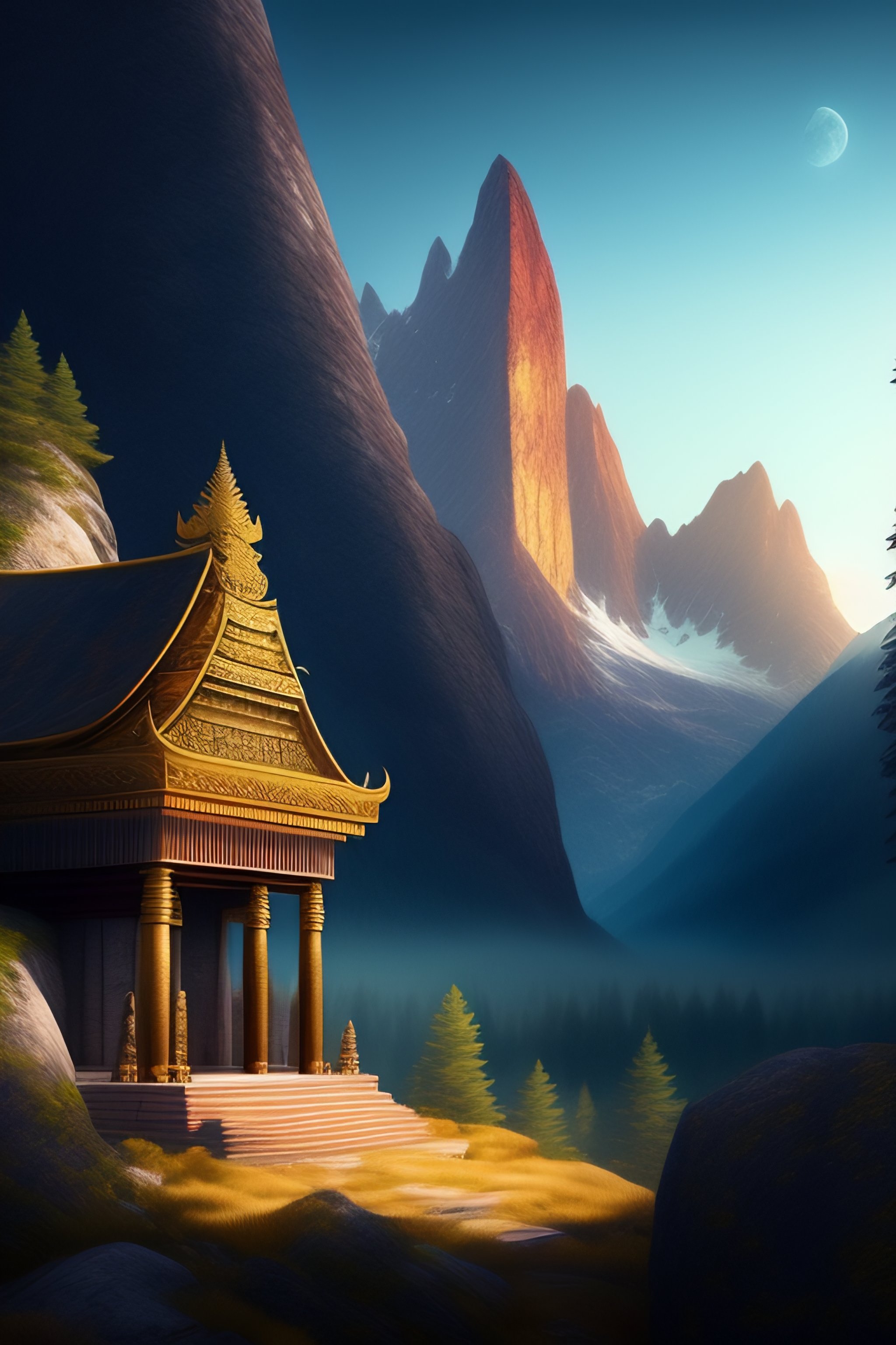 Lexica - A mystical temple hidden in the mountains, with ancient ...