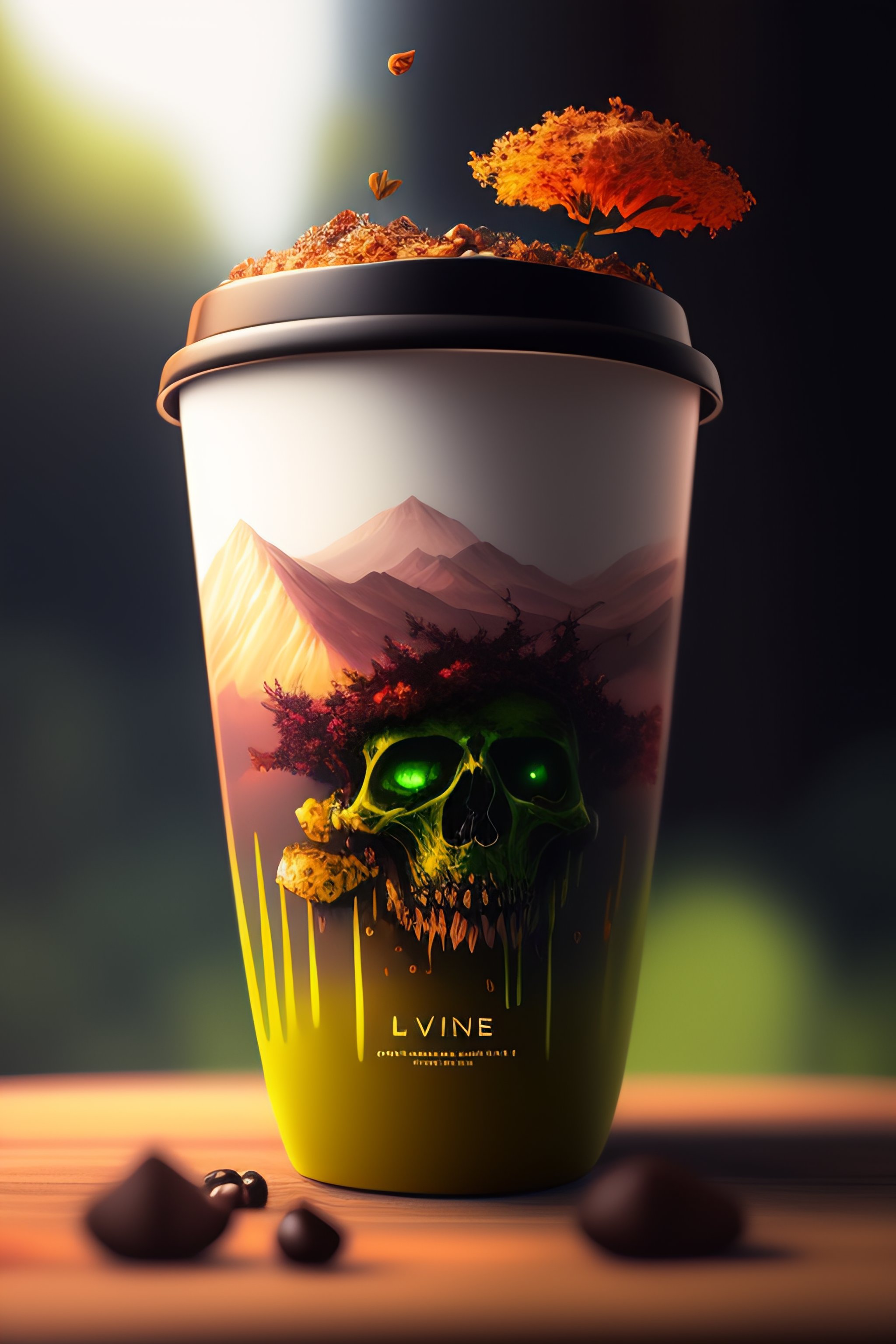 Lexica - Living zombie coffe cup, landscape, fantasy, anime, intricate ...