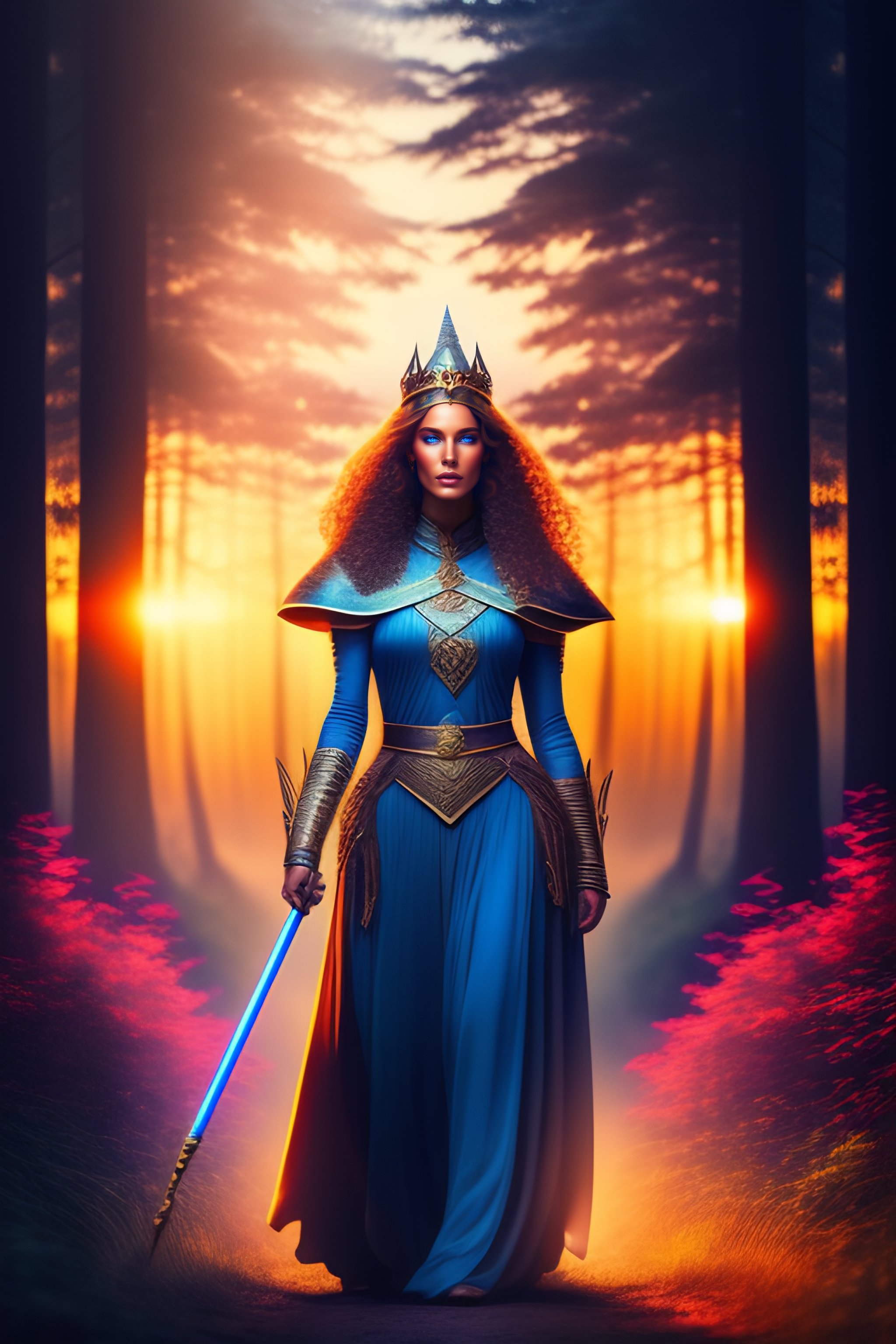 Lexica - A beautiful wizard woman with blue eyes and magical sceptre in ...