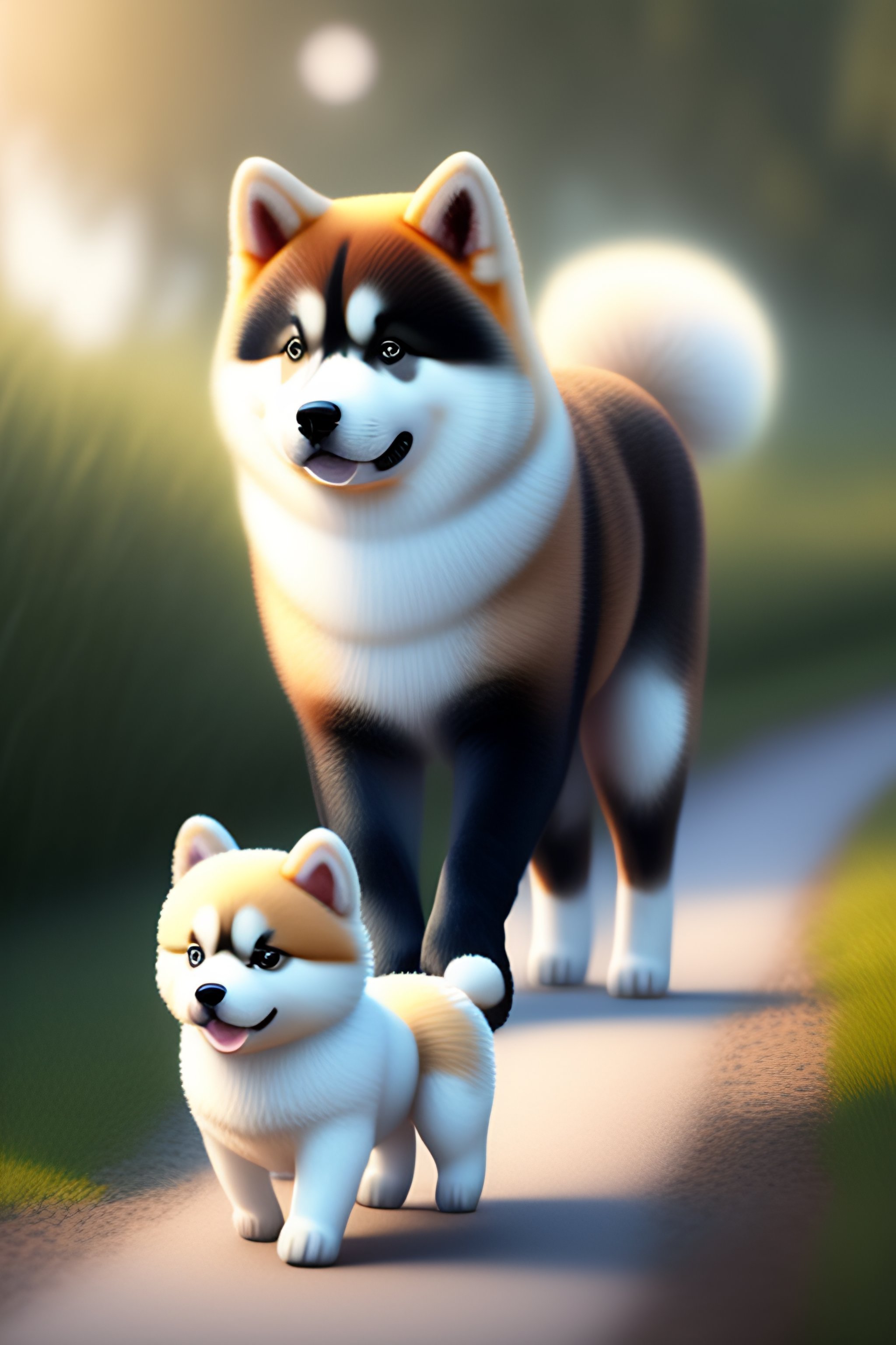 Lexica - CUTE AND ADORABLE CARTOON FLUFFY AKITA INU PUPPY , FANTASY ...