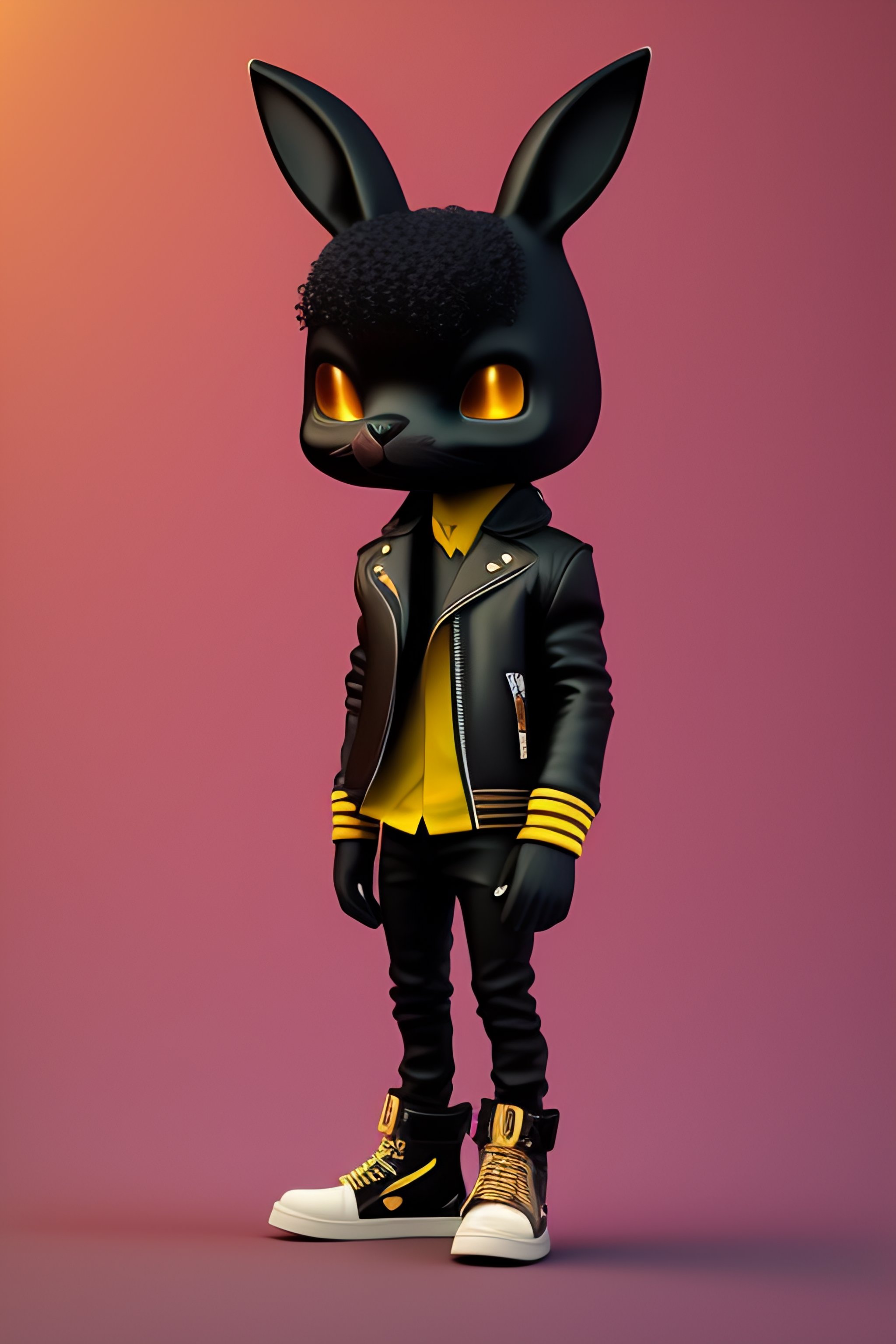 Lexica - Cartoon Black Humanoid Rabbit with large white eyes leather ...