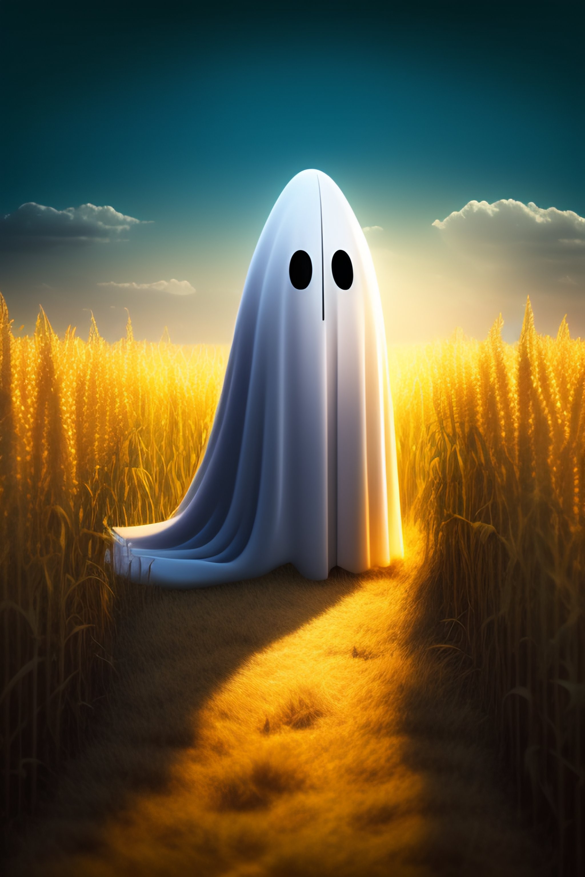 Lexica - Stylized 2d illustration of ghost standing on a corn field