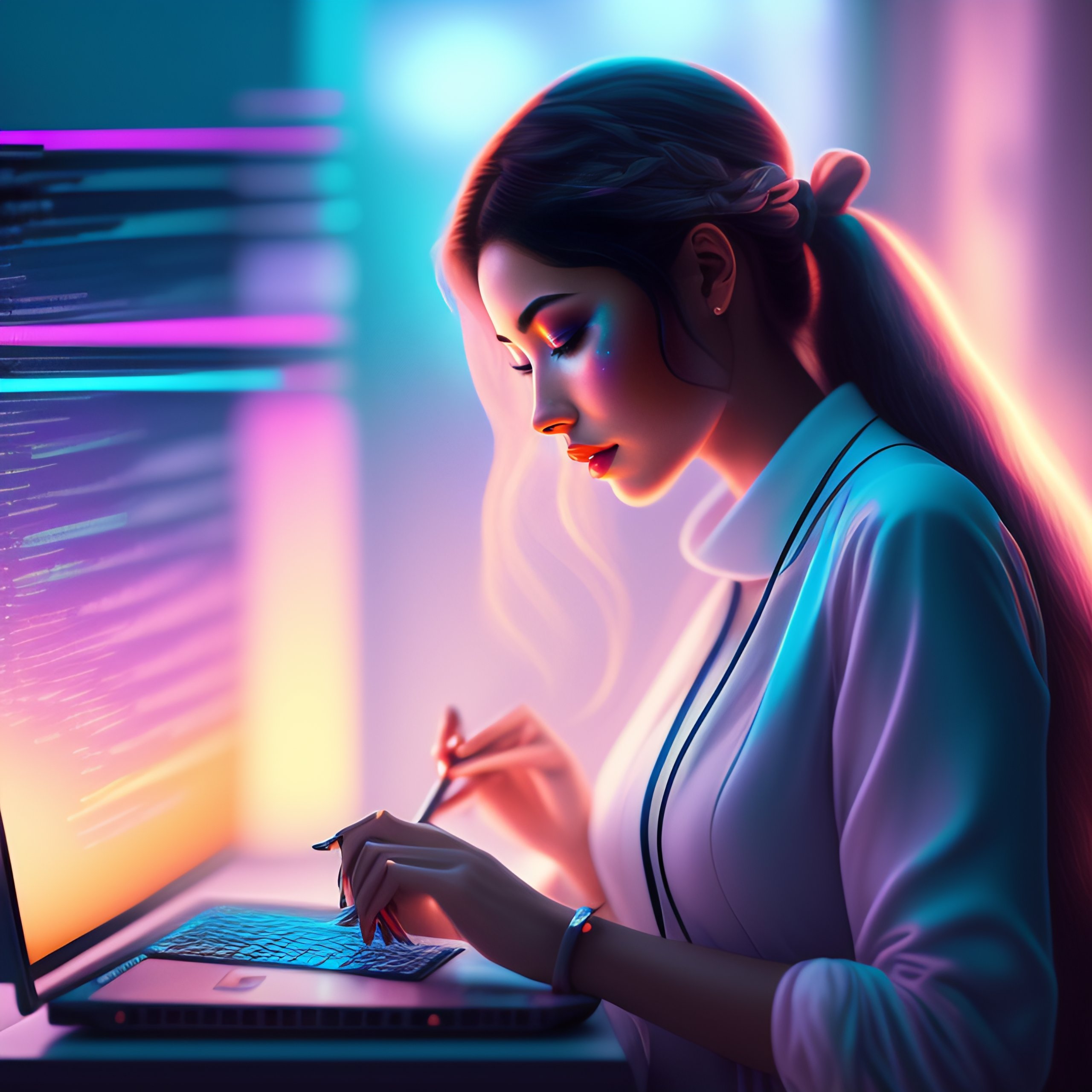 Lexica - Woman programming on her laptop, coding aesthetic, fantasy ...