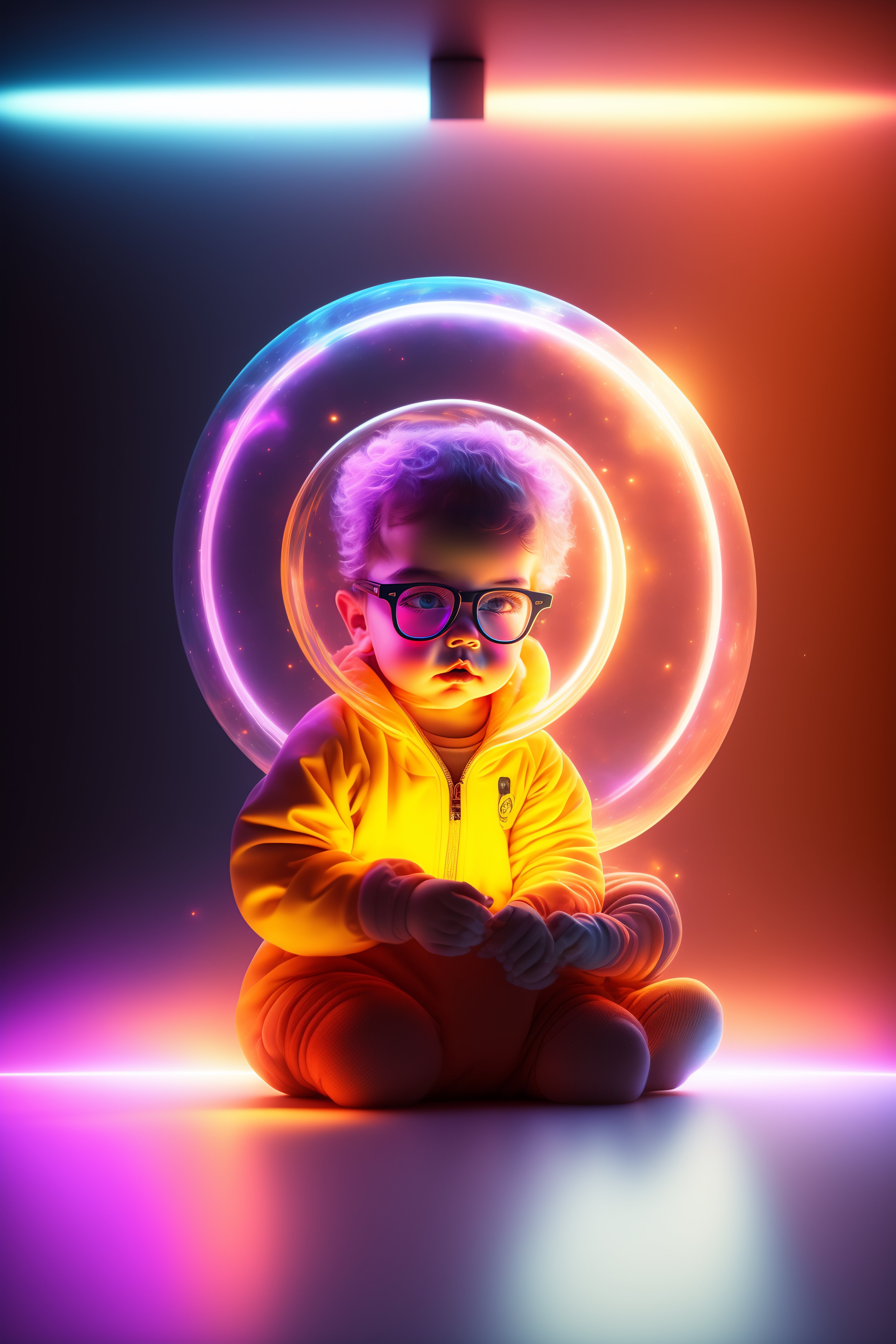 Lexica - A interdimensional space baby with glasses sitting on the ...