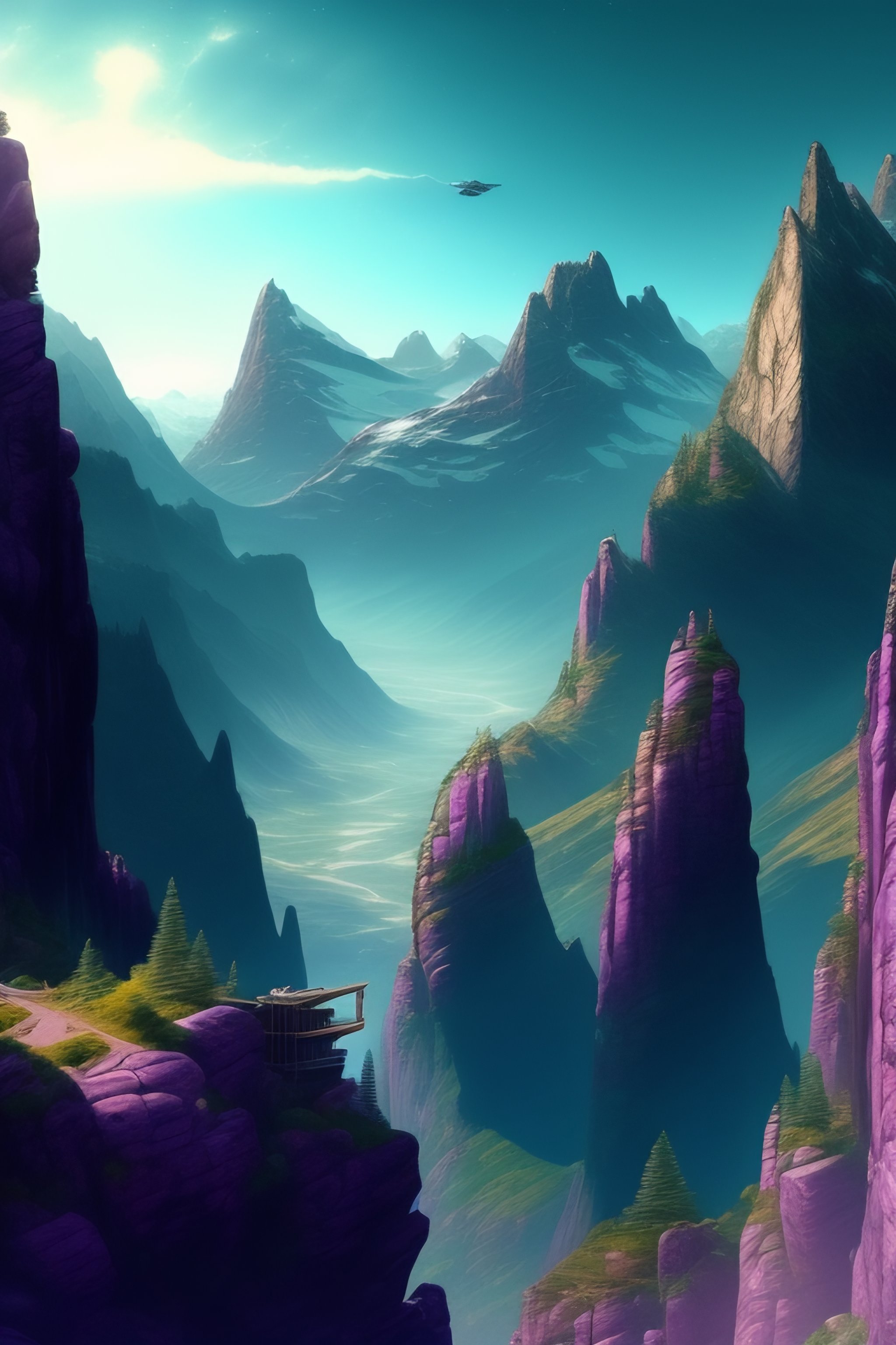 Lexica - Nestled high in the rocky mountains, the green-purple hyper ...