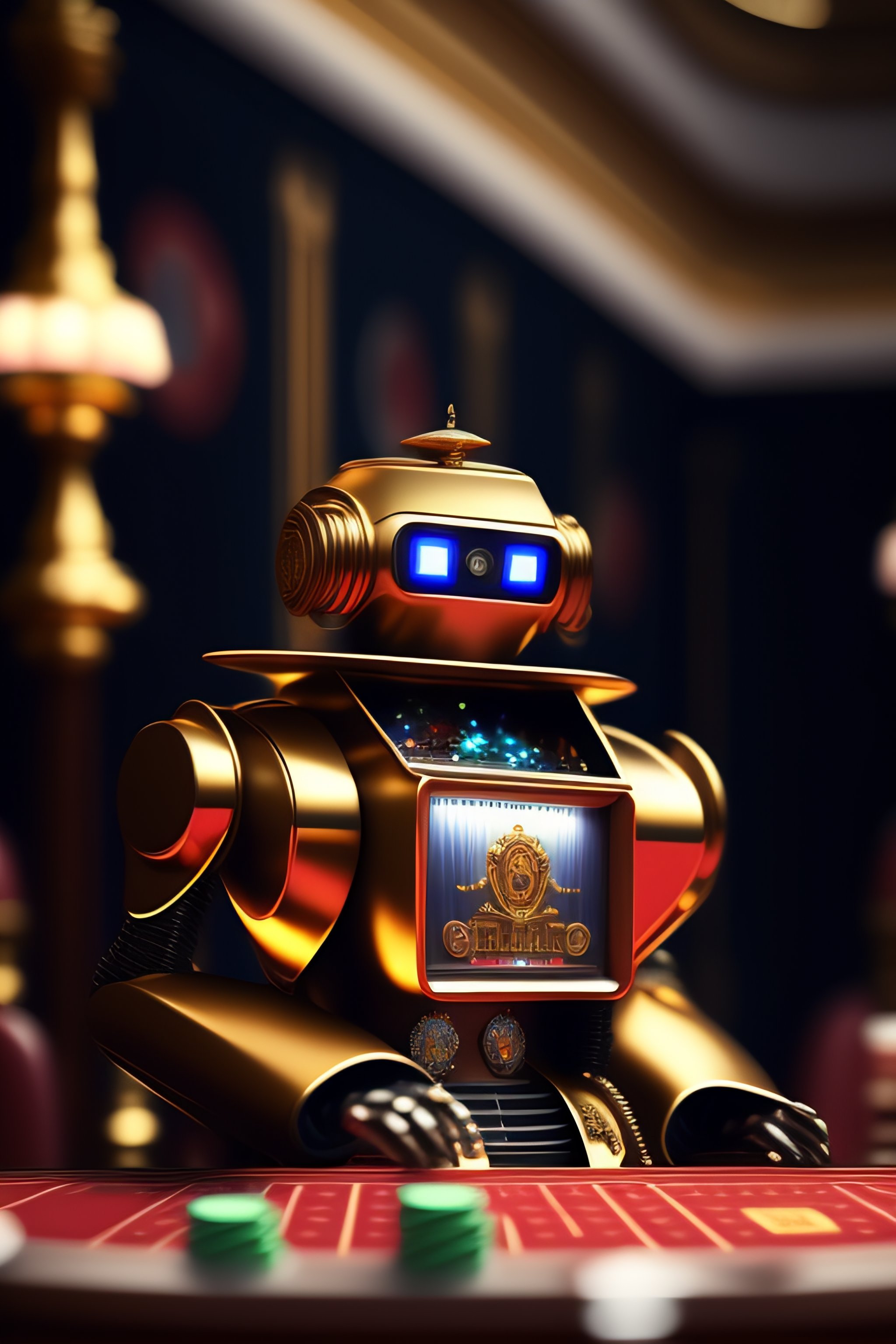 Lexica - Card dealer robot At a poker table frontview royalist style