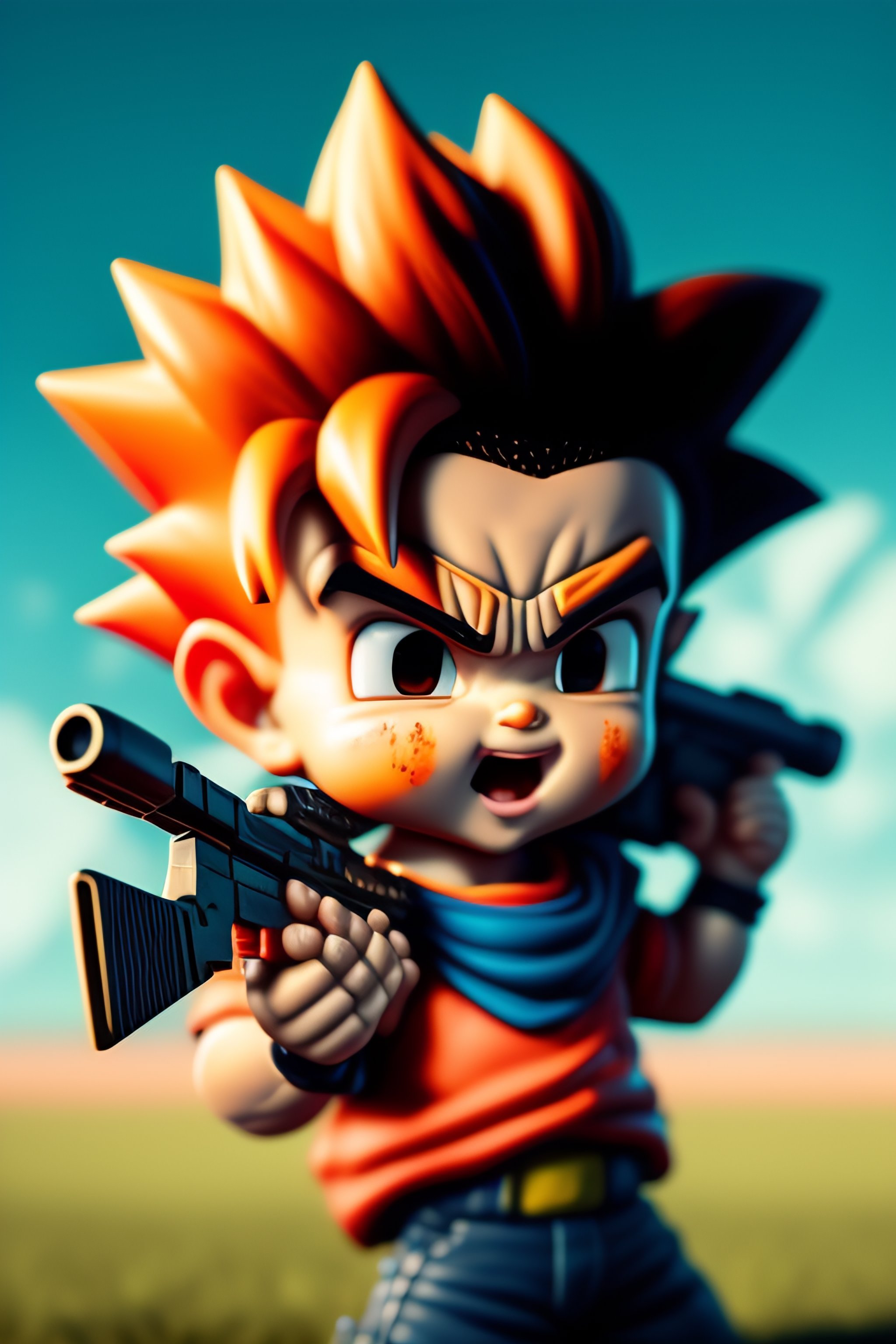 Lexica - Baby goku with a gun, zombie style