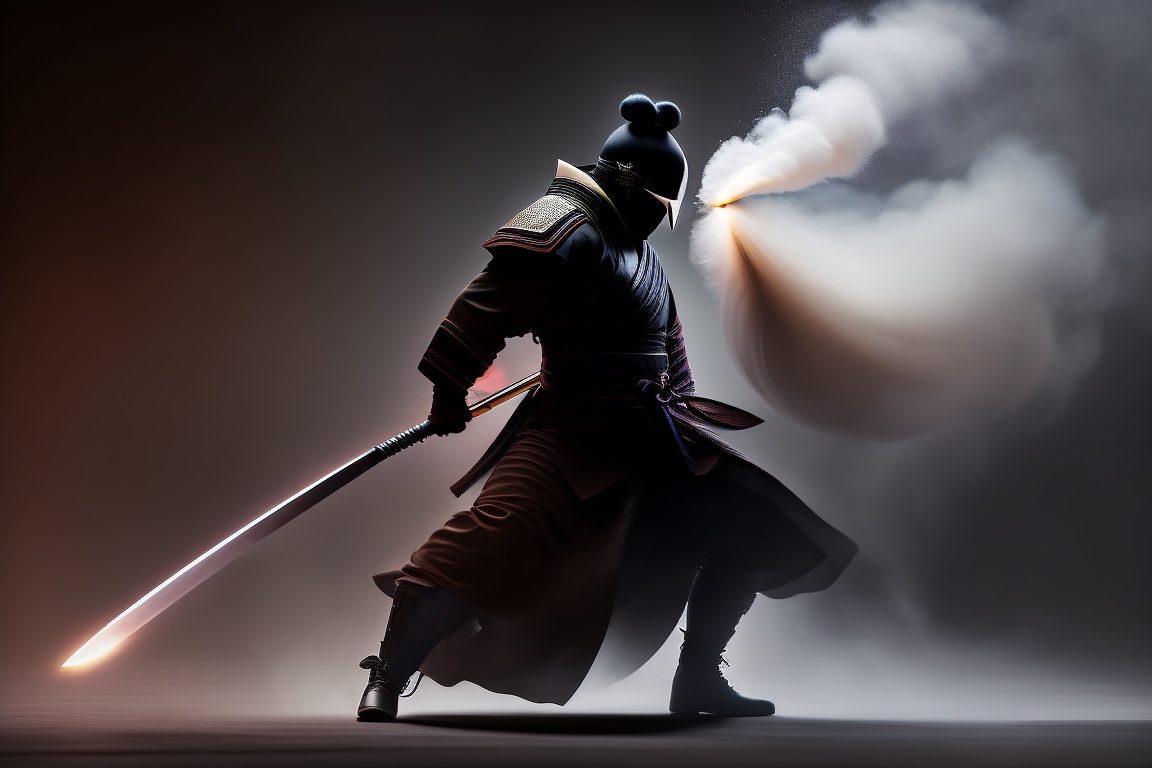 Lexica - Samurai silhouette training with his Blade. Smoke, Gray, fast ...
