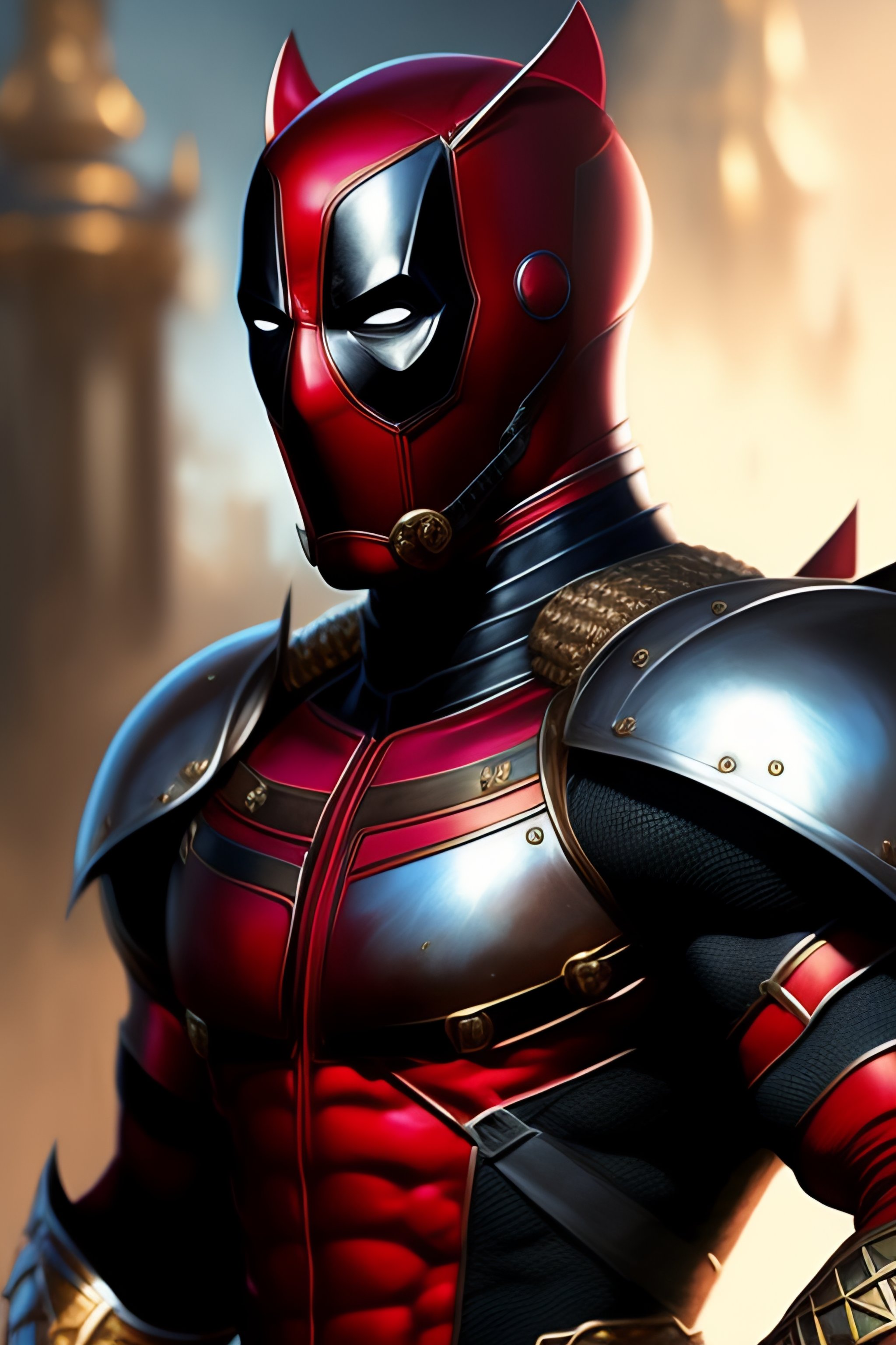 Lexica - Full body potrait muscular deadpool medieval knight portrait ...