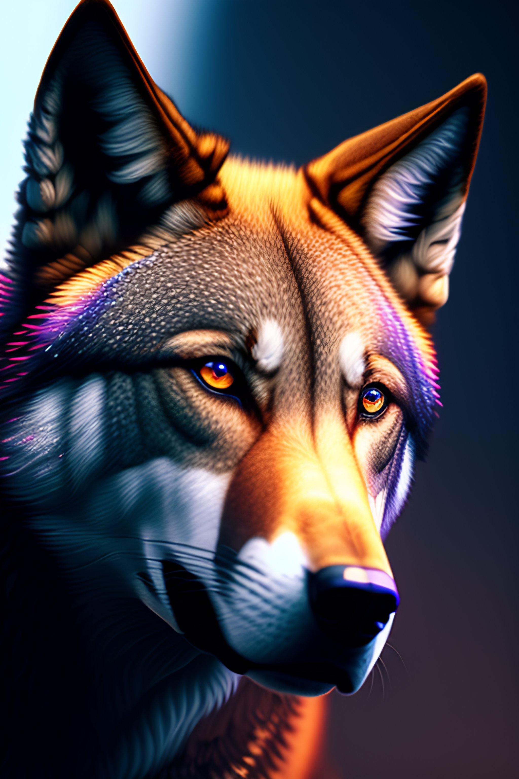 Lexica - A robotic wolf face vibrant lighting, elegant, highly detailed ...