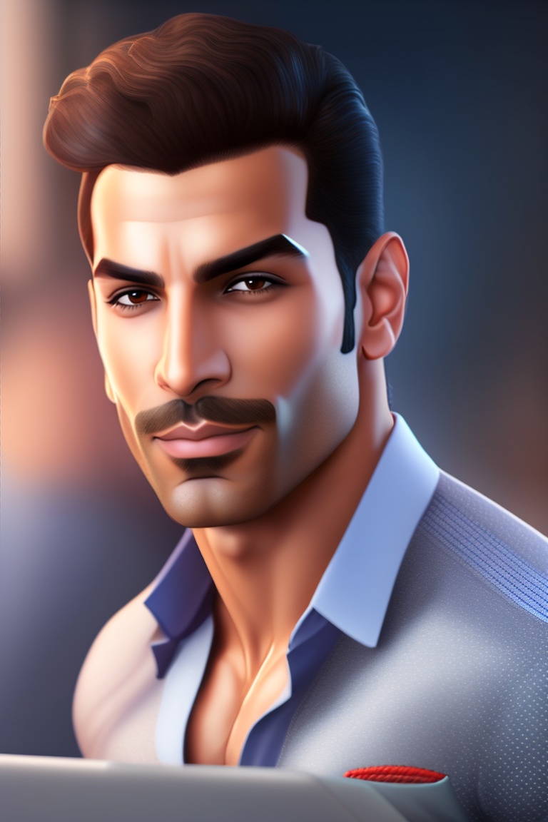 Lexica - John Abraham, blue shirt ,white pent brown hair, laptop bag on ...