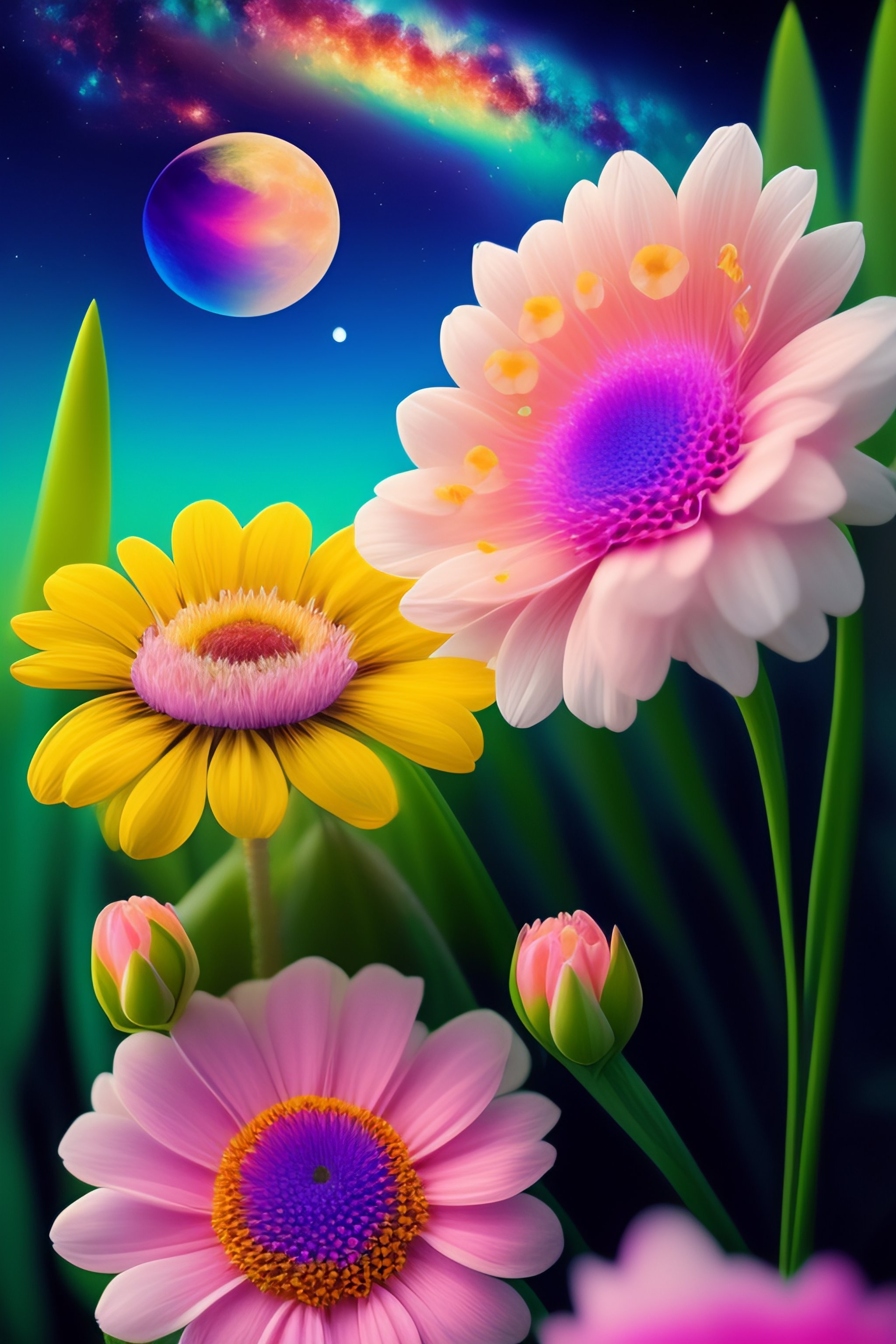 Lexica - Pastel flowers planet