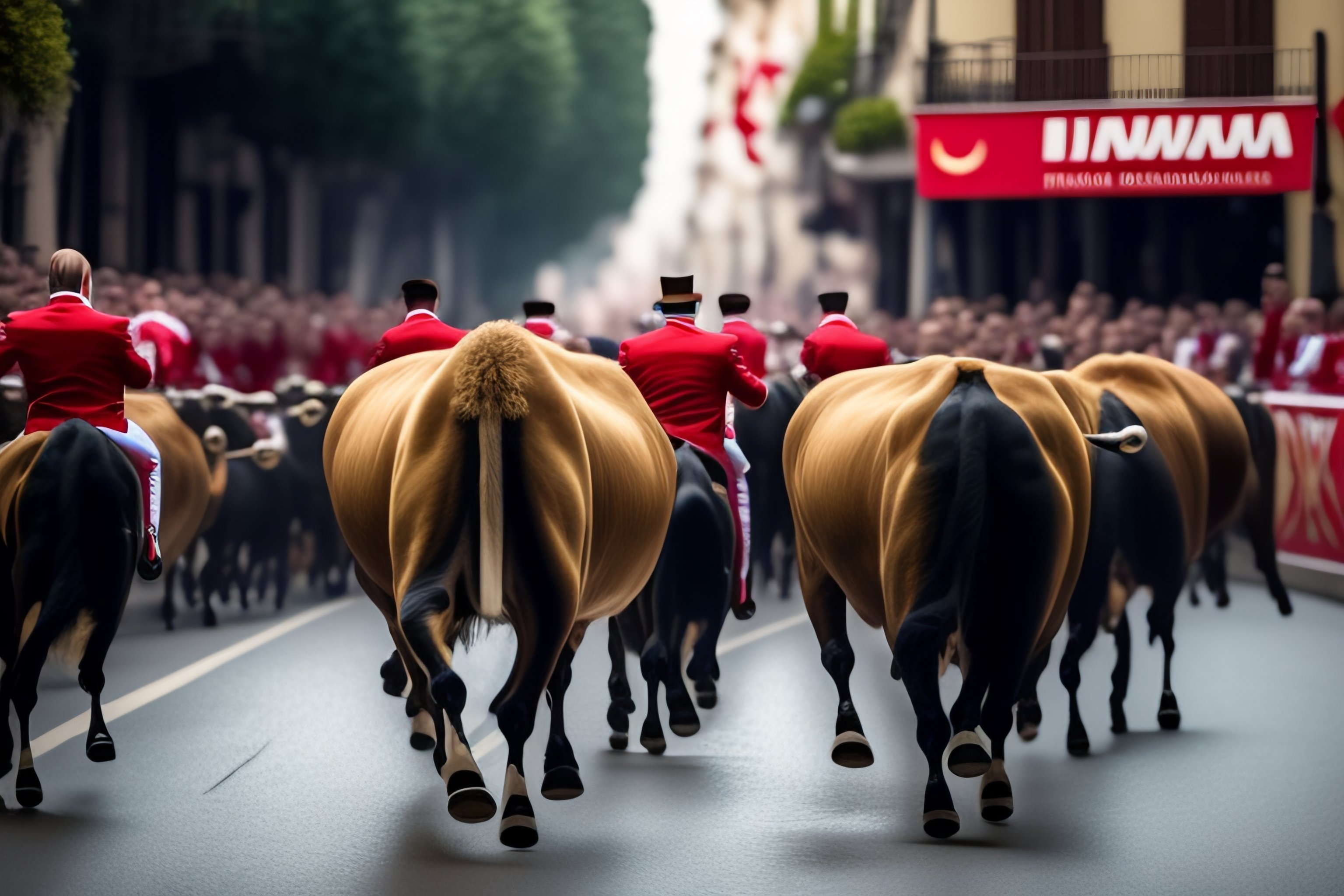 Lexica - Putin running in front of bulls in san fermin spain