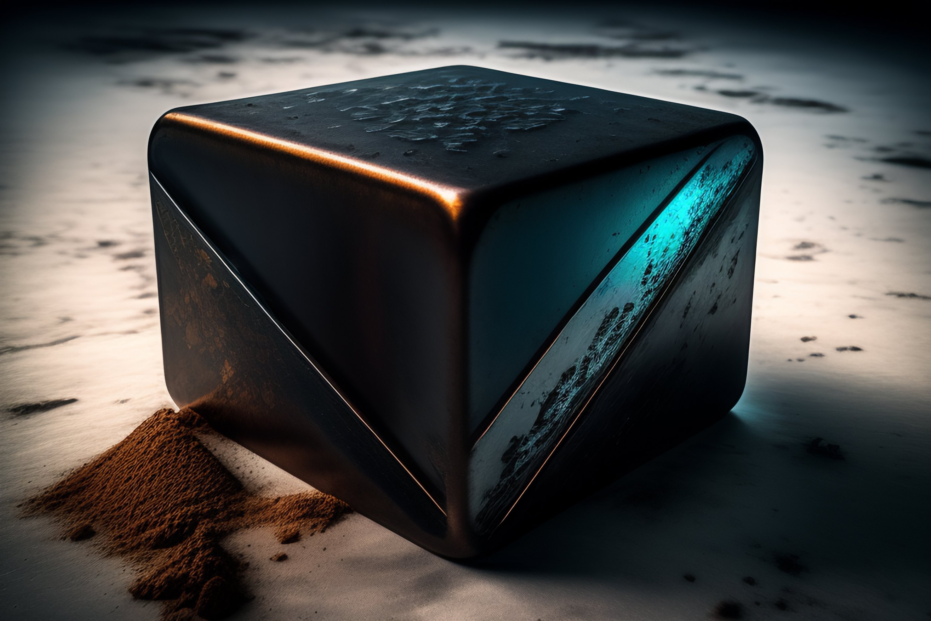 Lexica - Corroded metal prism with markings etched onto its surface ...