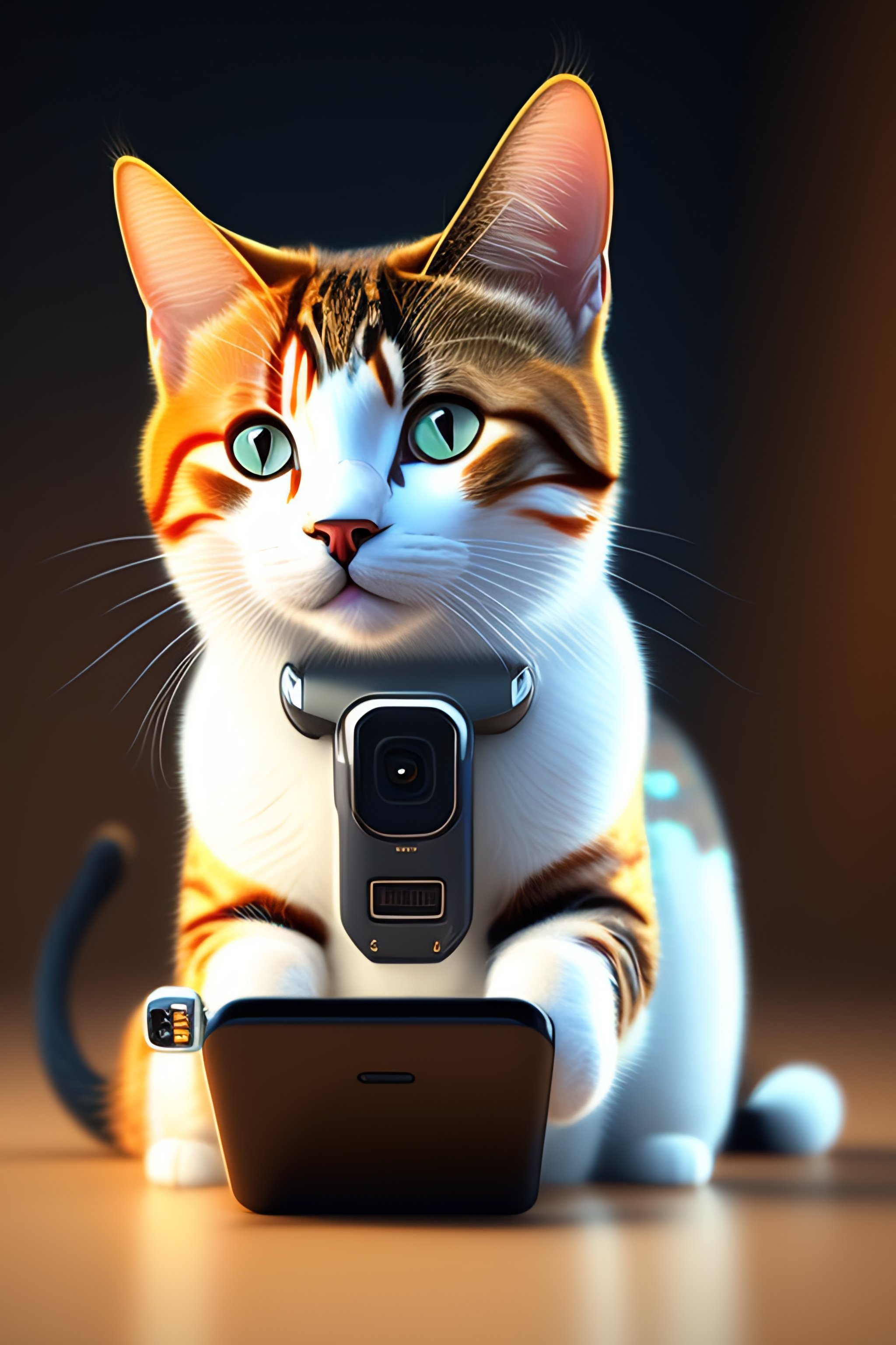 Lexica - Cat robot working on a smartphone