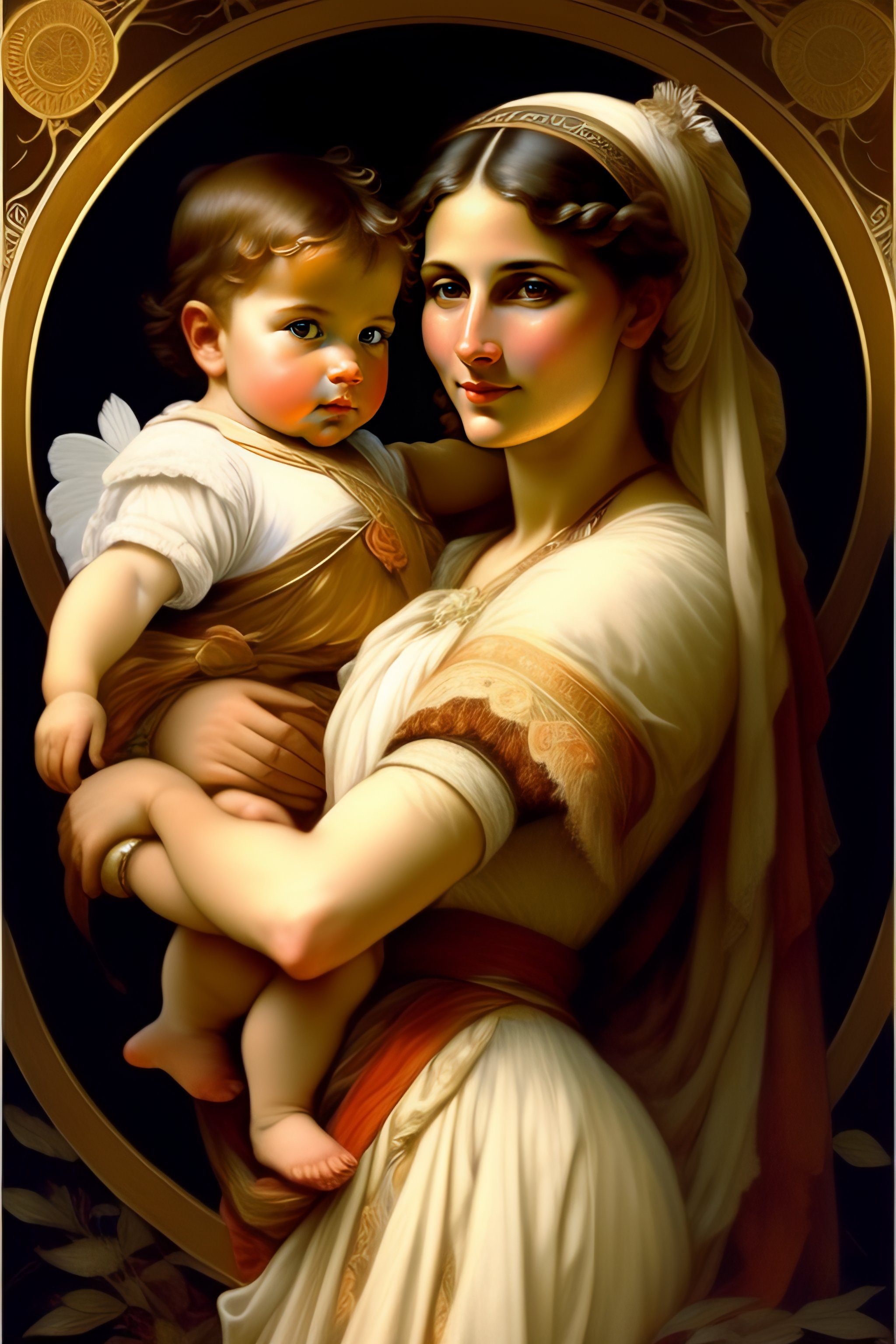 Lexica - Mummy with her baby boy in arms, painting by Davinci, alphonse ...