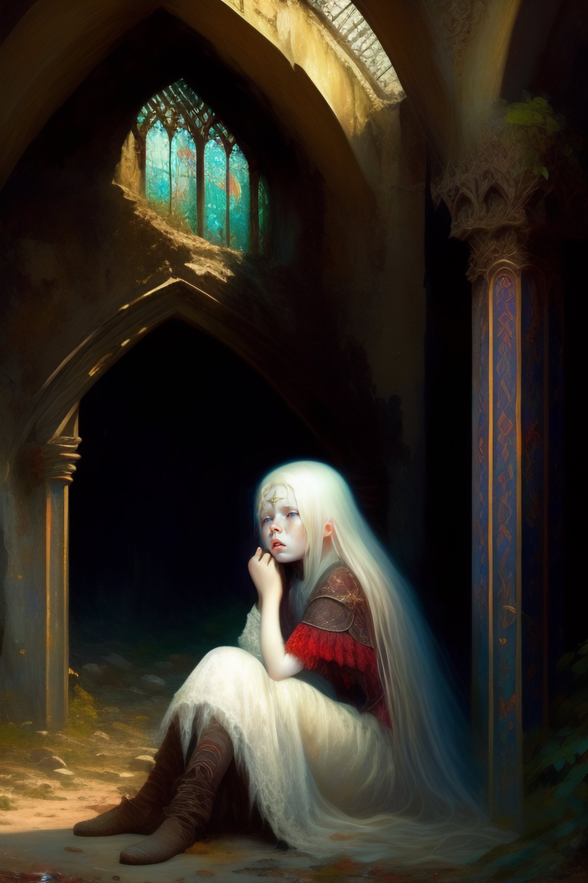Lexica - 12 years old crying albino vampire female in a abandoned ...