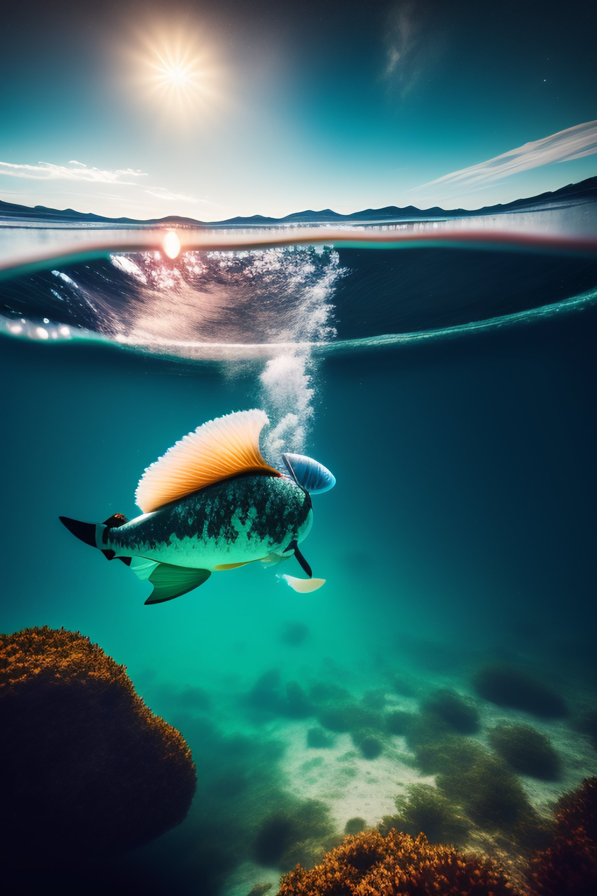 Lexica - An aatronaut swiming in a lake in space