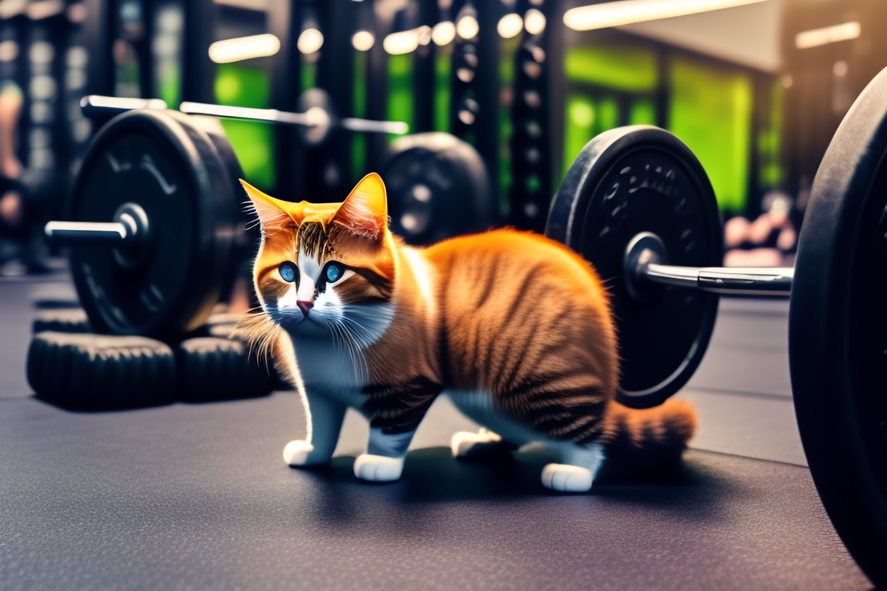 Lexica - A cat lifting at the gym with a six pack