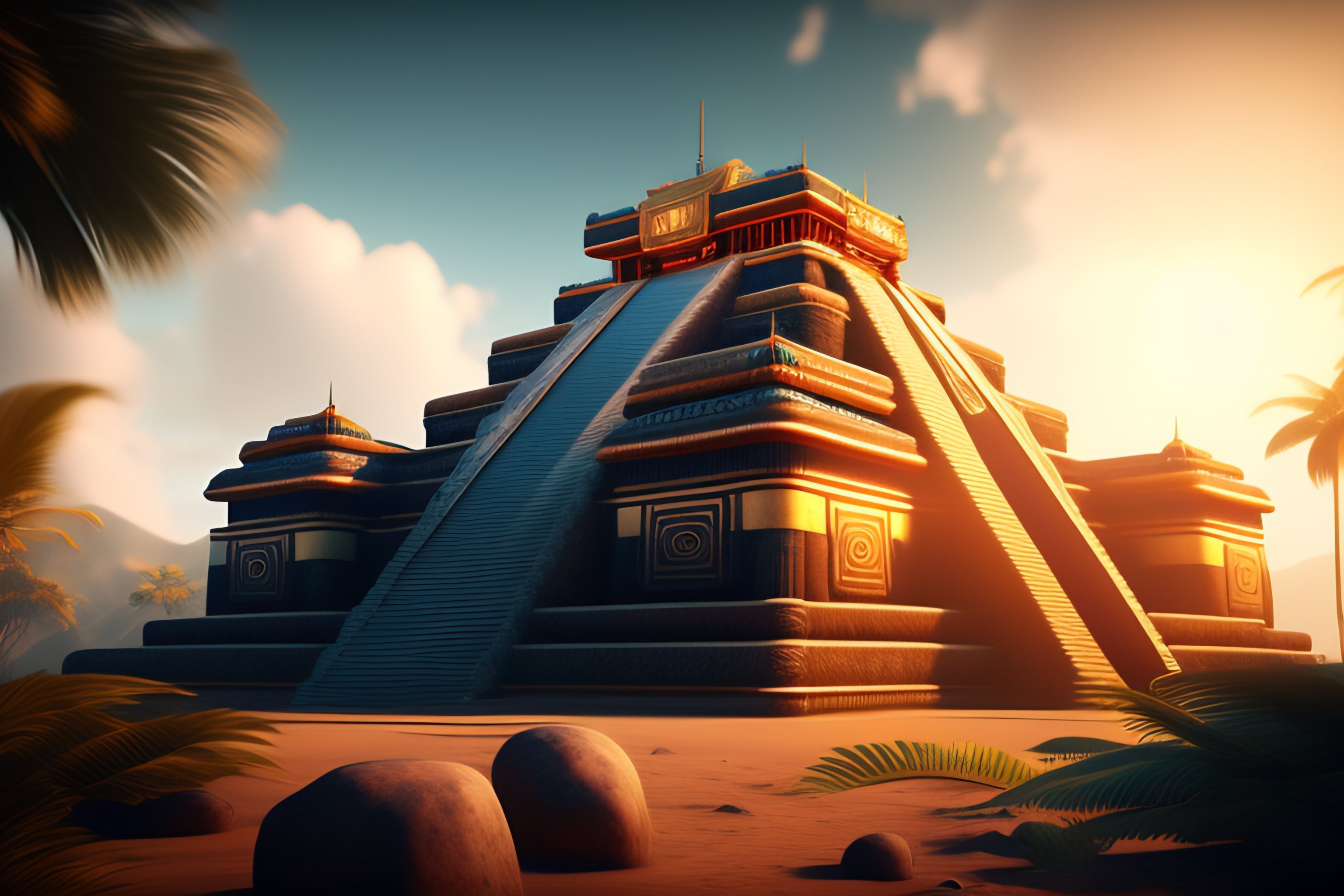 Lexica - Futuristic Vintage Medium Shot 1920's Poster mayan temple ...