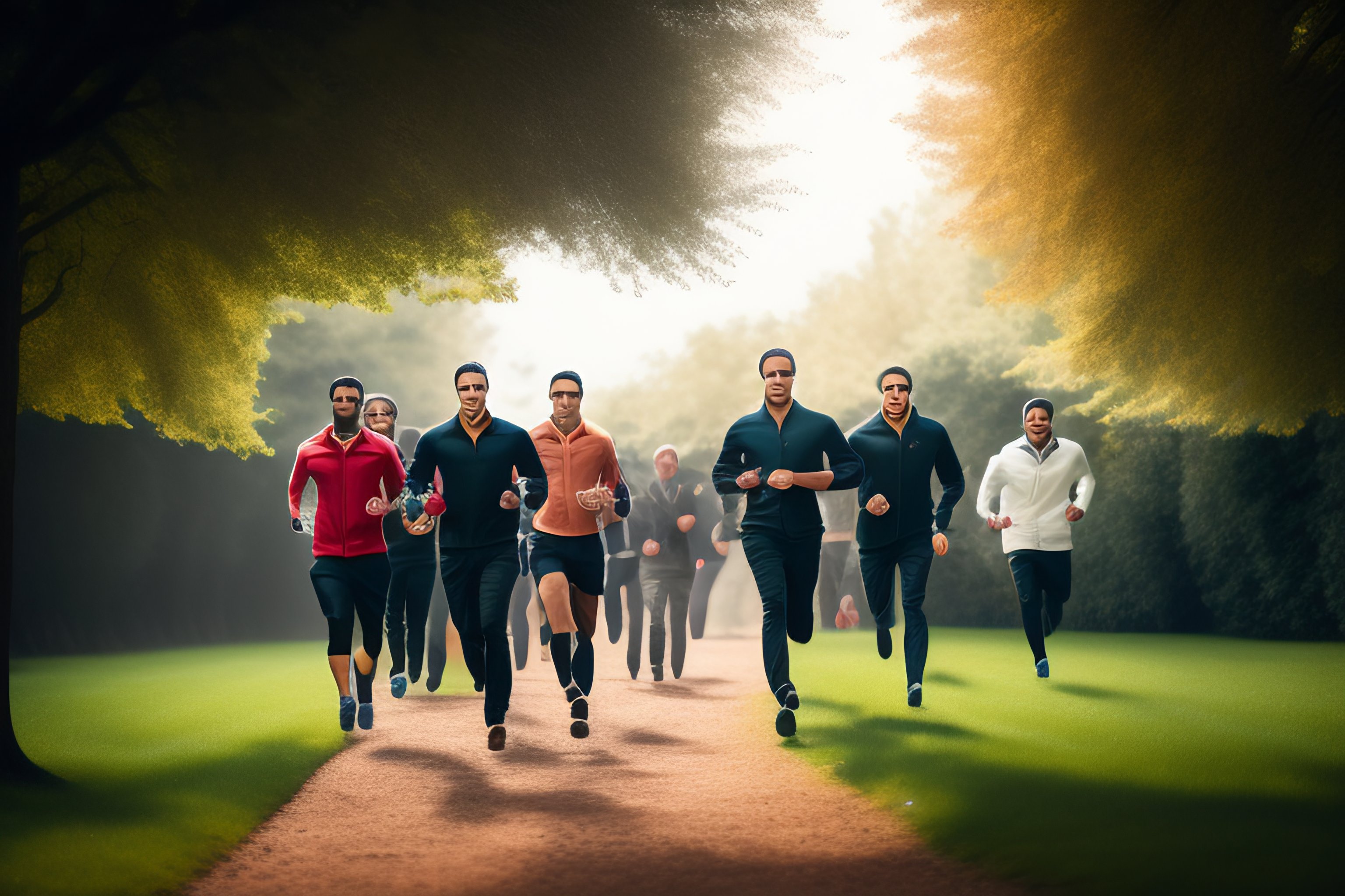 Lexica - Background full of men and women chasing a person, front view ...