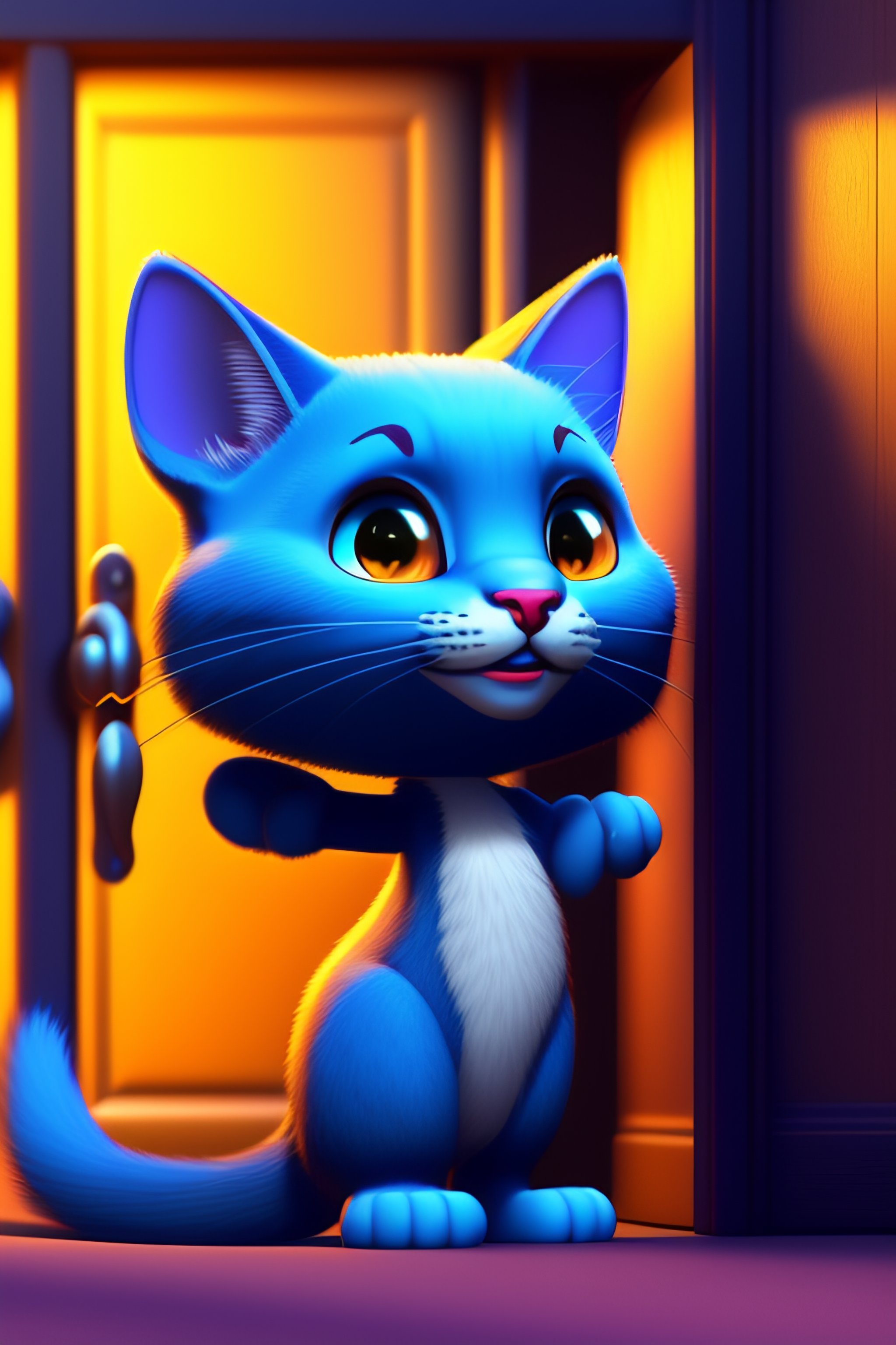 Lexica - Blue cat, long hair short legs, pixar style, moor cartoon ...