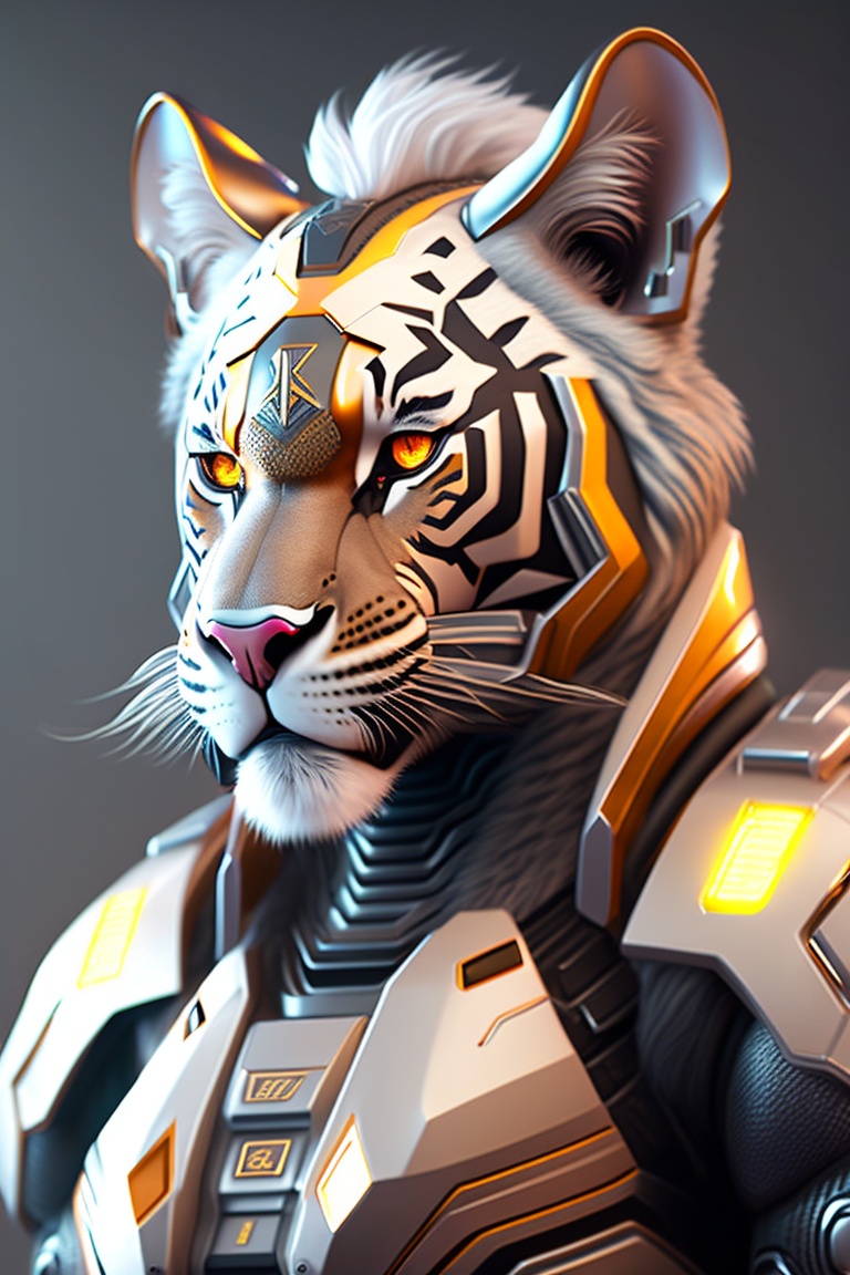 Lexica - Portrait of a cybernetic Tiger with gada, gray hair fur, abs ...