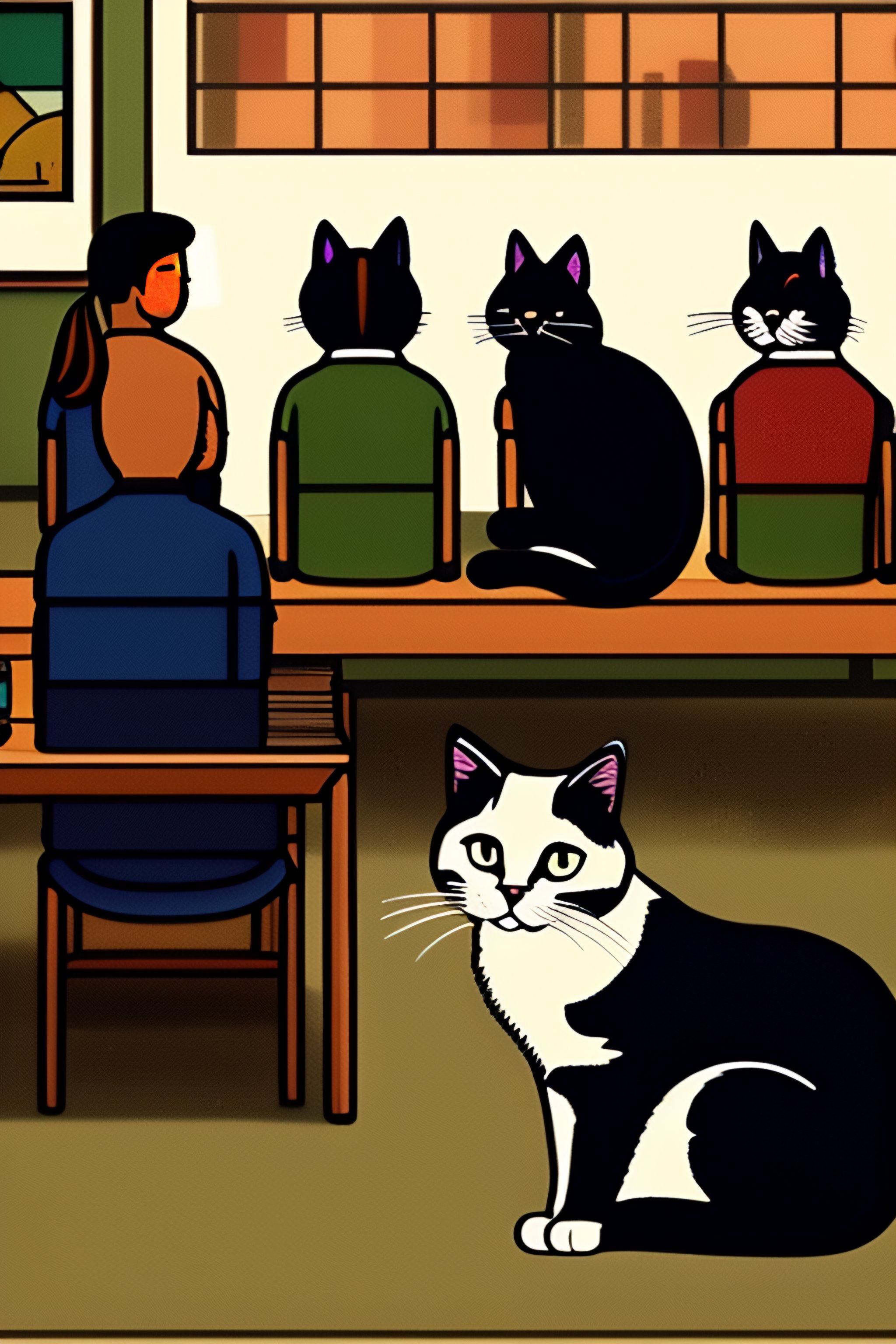 Lexica - ILLUSTRATION OF A CAT TEACHING CLASS TO ANIMLAS