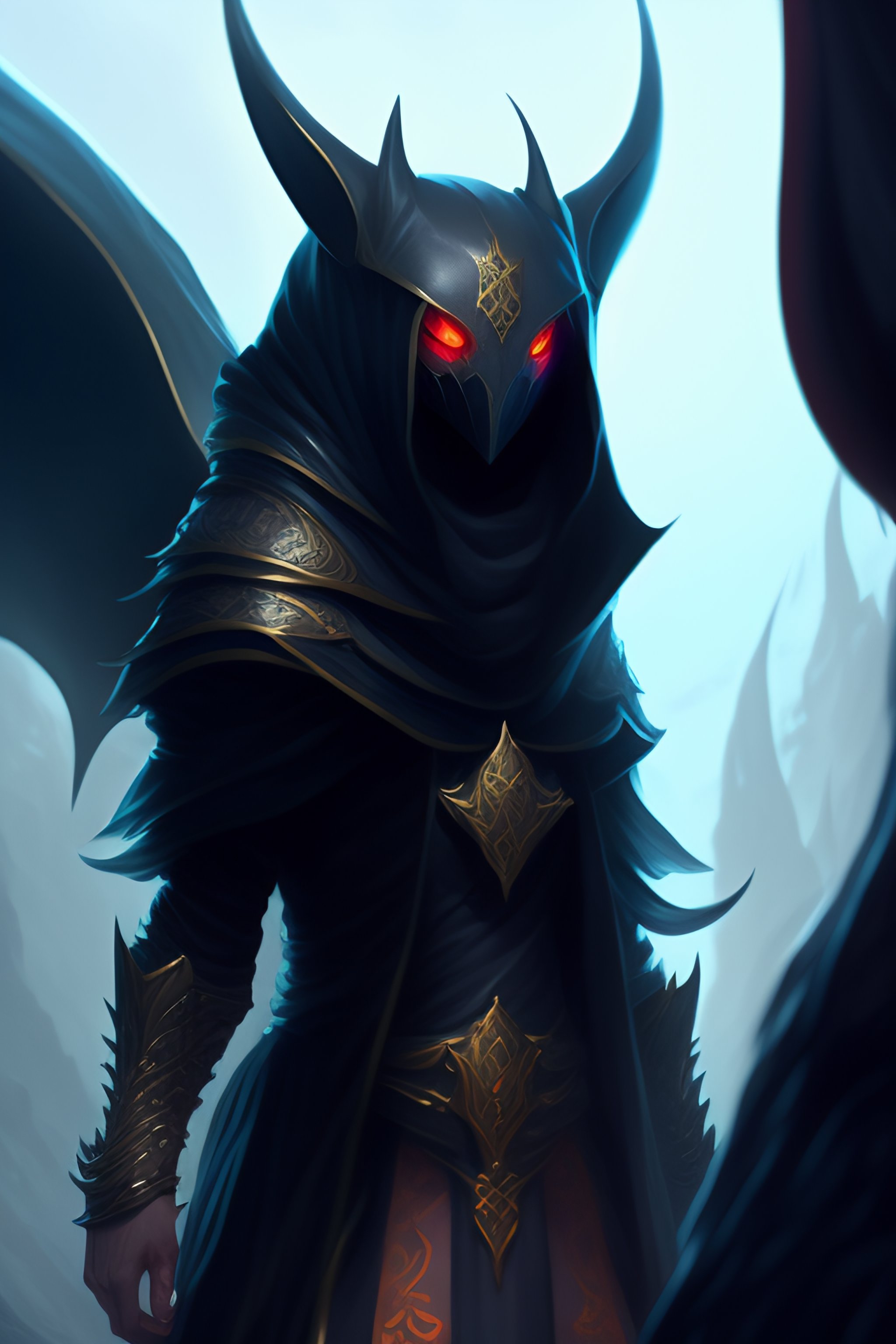 Lexica - Establishing shot of a fantasy hooded demonic figure with a ...