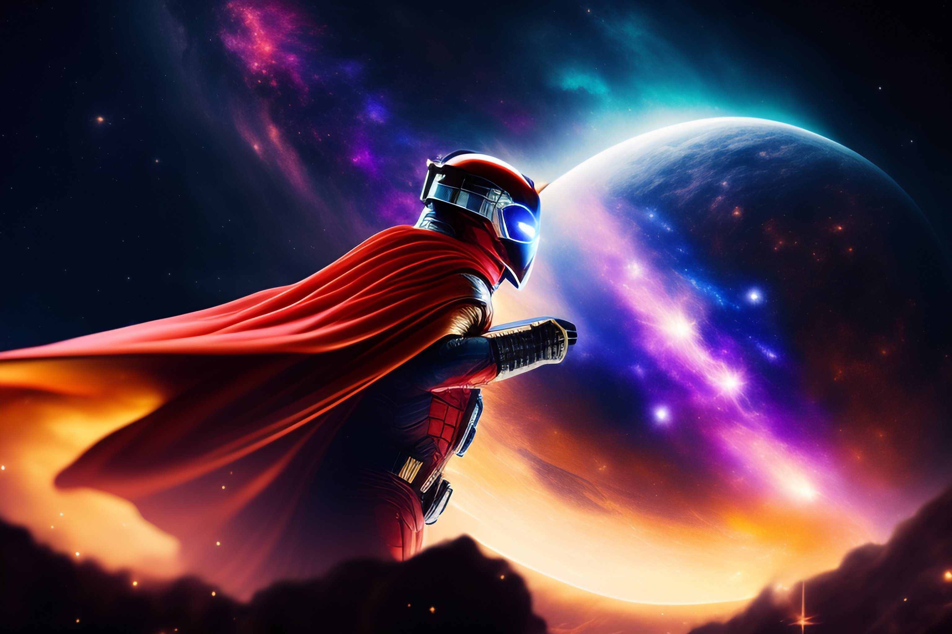 Lexica - A superhero flying in the galaxy around millions of stars