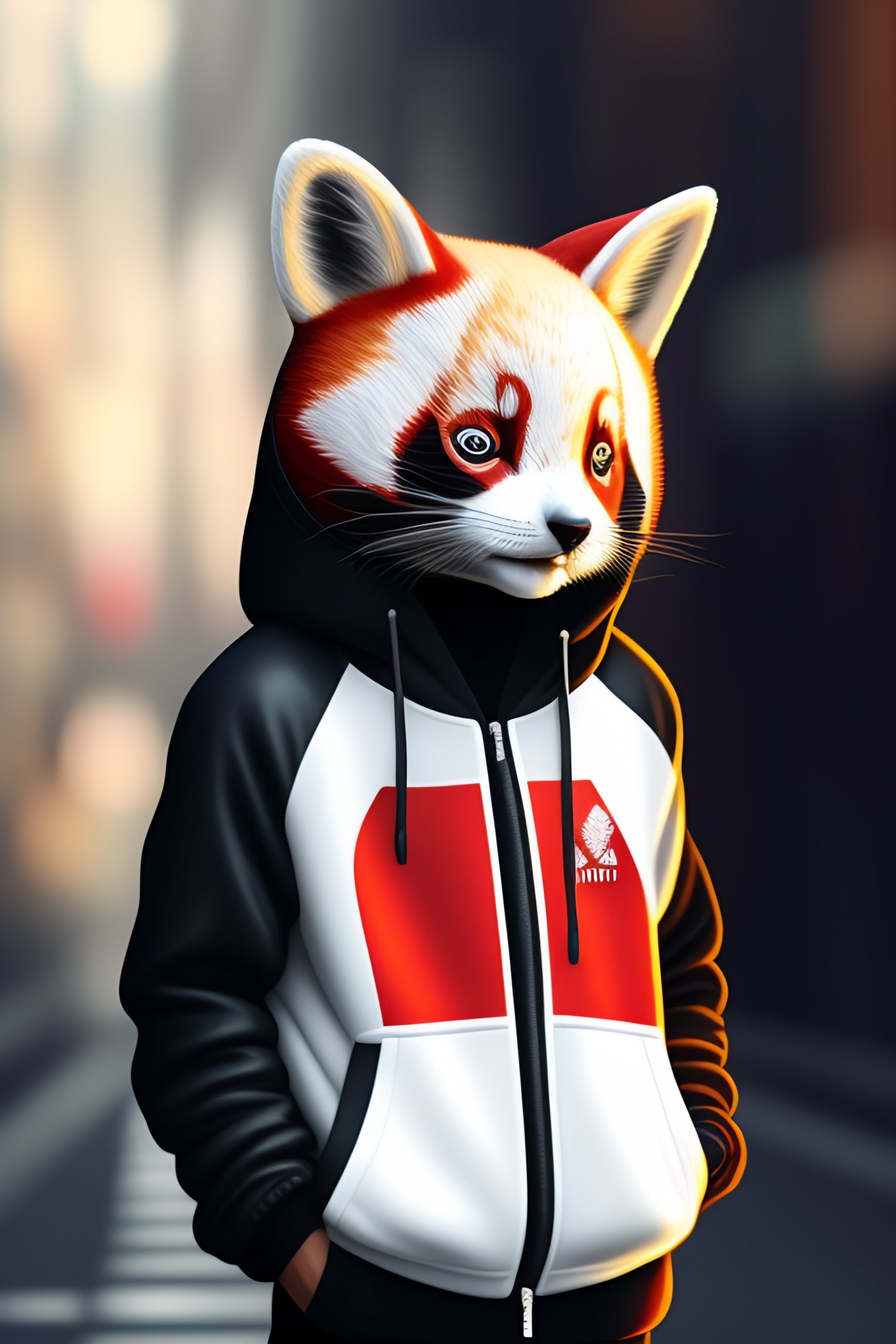 Lexica - Cute small humanoid cat, wearing a red panda mask , wearing ...