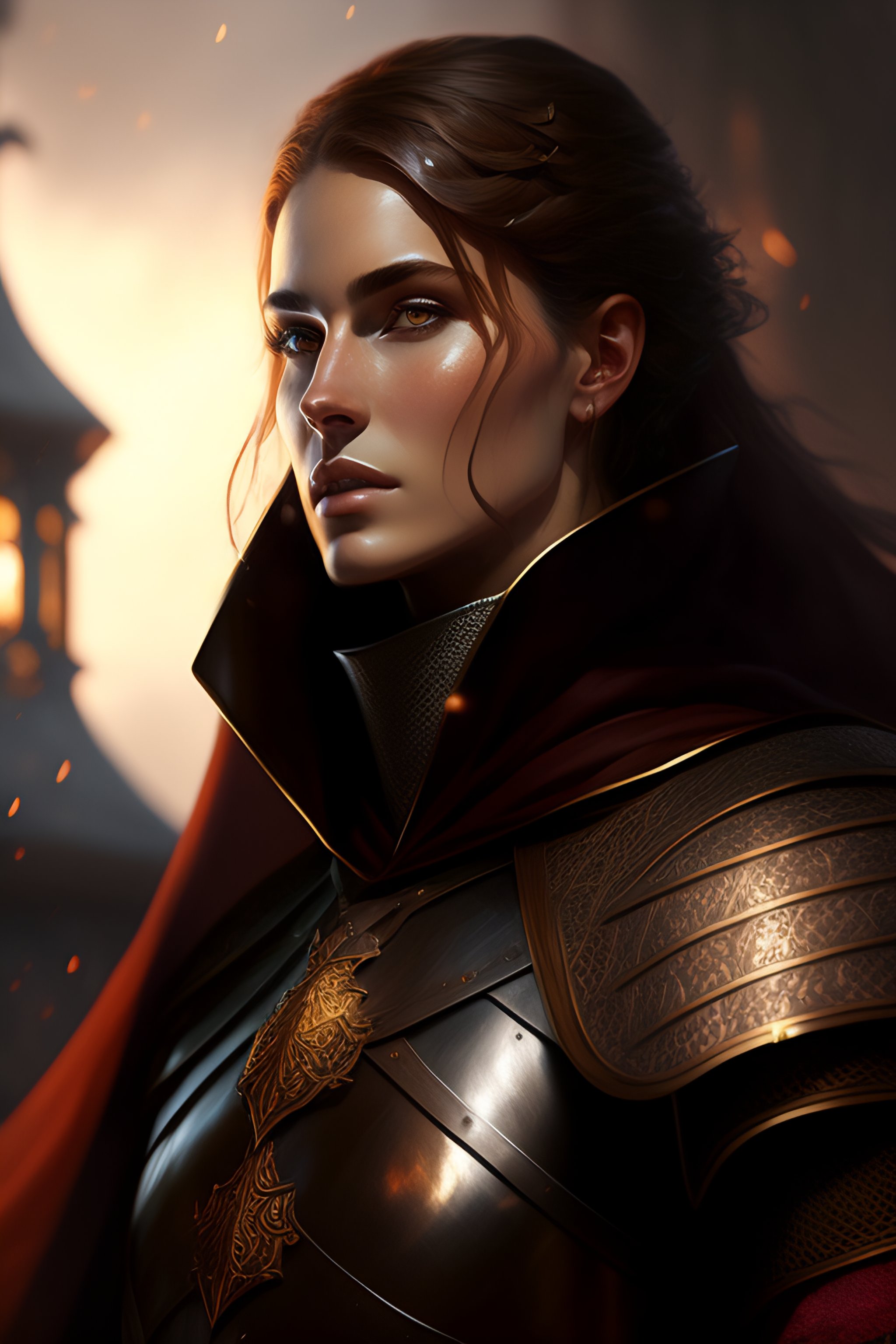 Lexica - Portrait of medieval knight sharp features, brown short hair ...