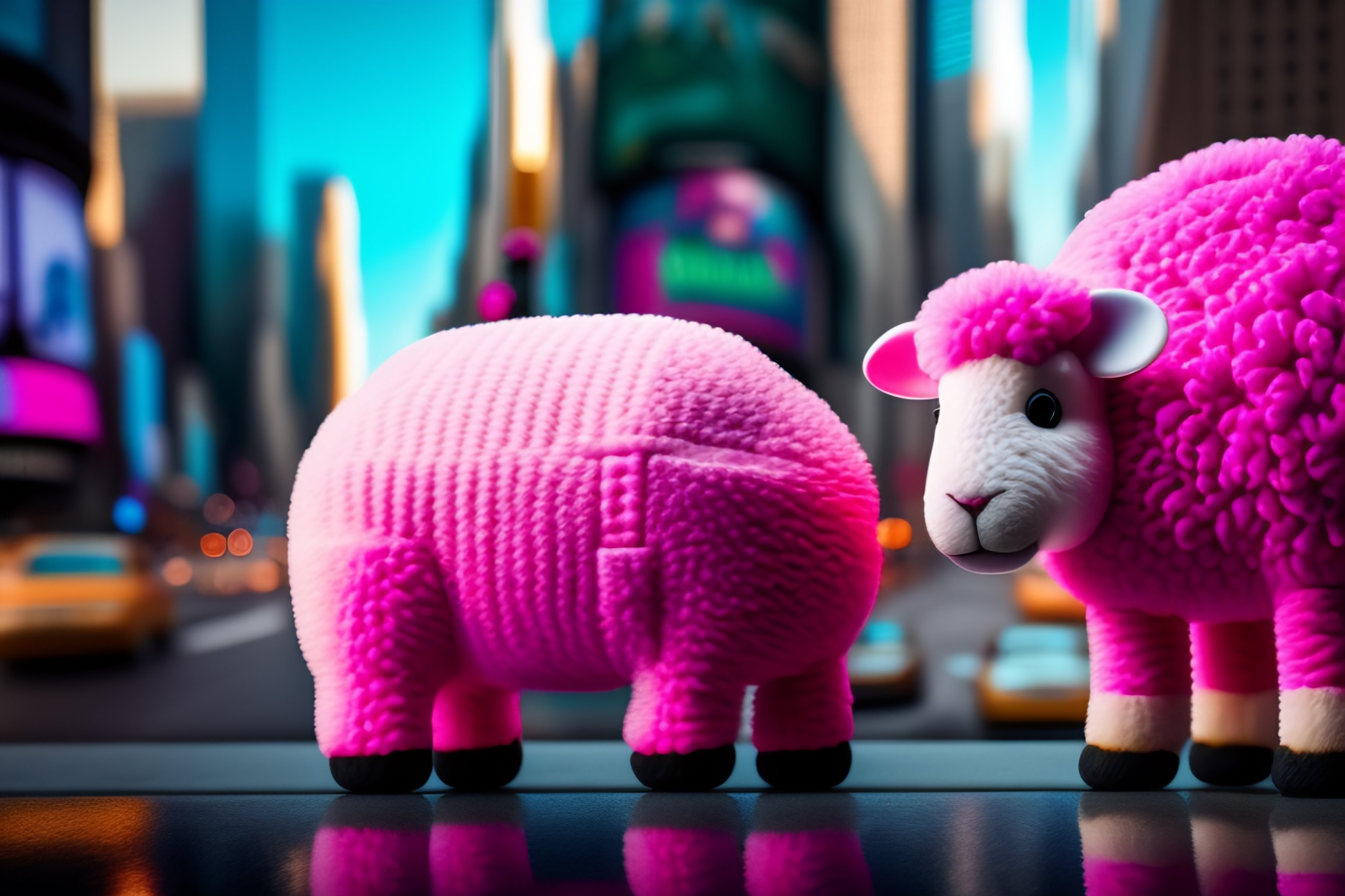 Lexica - A PINK SHEEP toy story on times square, casual clothing, today ...